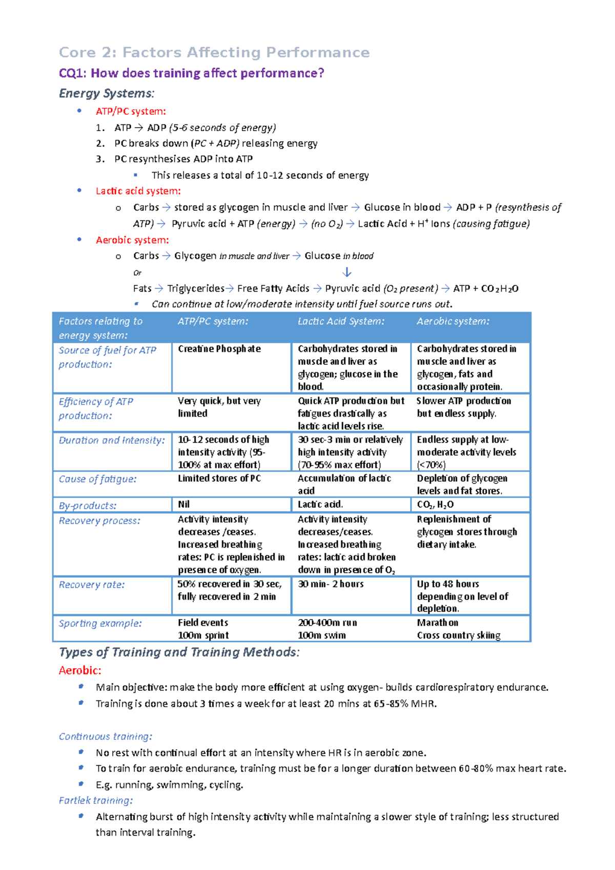 Core 2 - FAP - Summary of Core 2 - Factors Affecting Performance - Core ...