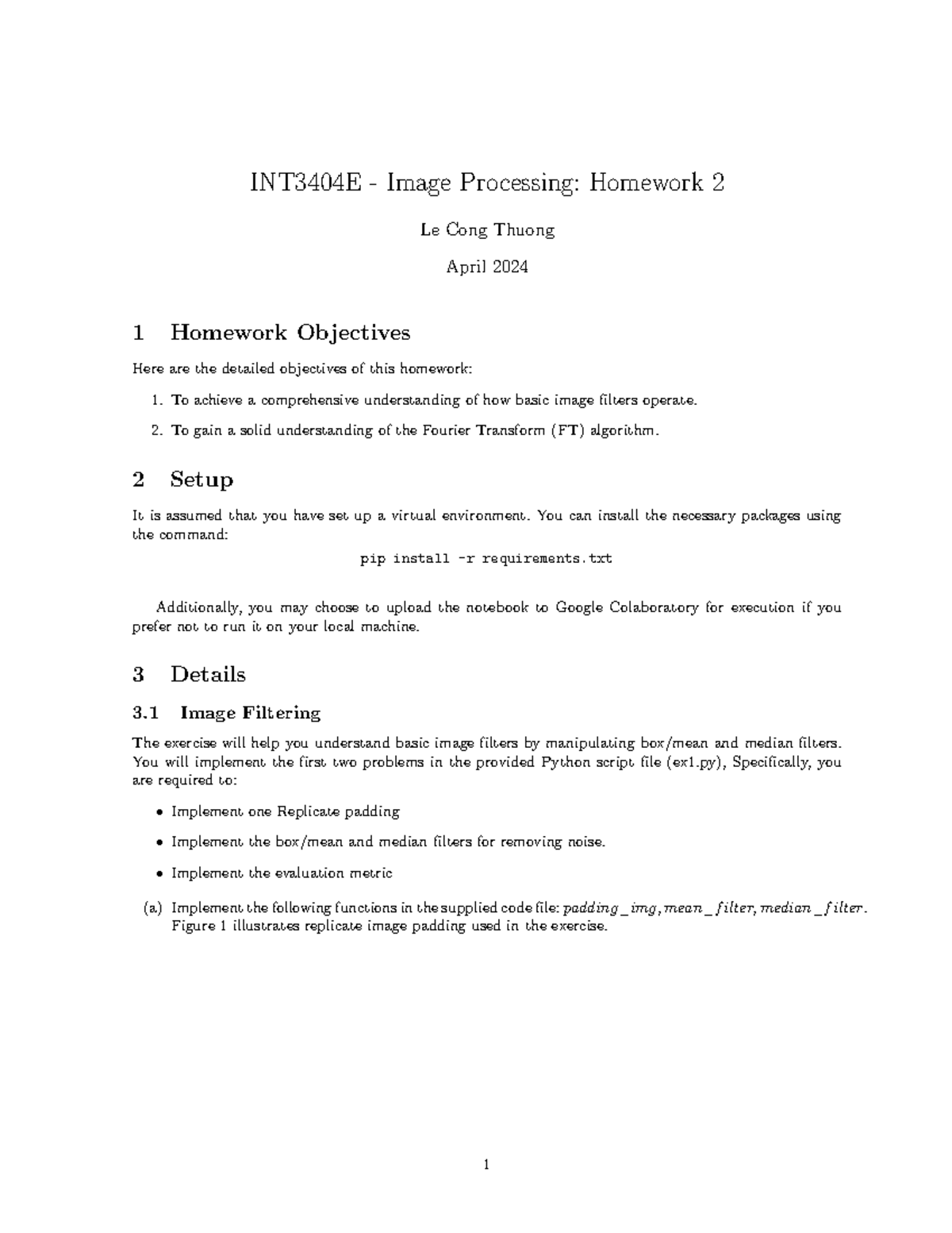 Hw2 title - INT3404E - Image Processing: Homework 2 Le Cong Thuong April 2024 1 Homework ...