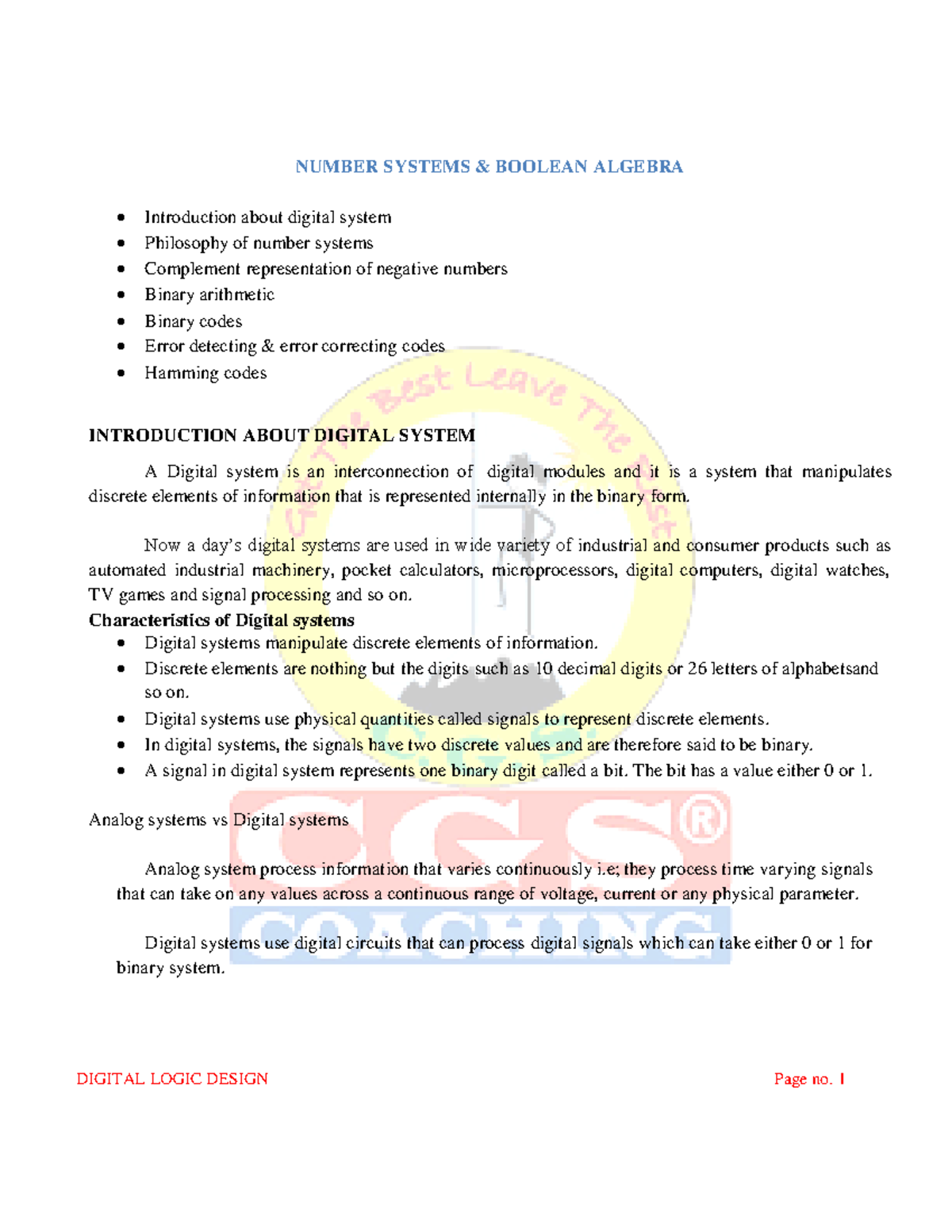 Digital Logic Design CGS TGT PGT-5-130 Computer - NUMBER SYSTEMS & BOOLEAN ALGEBRA - Studocu