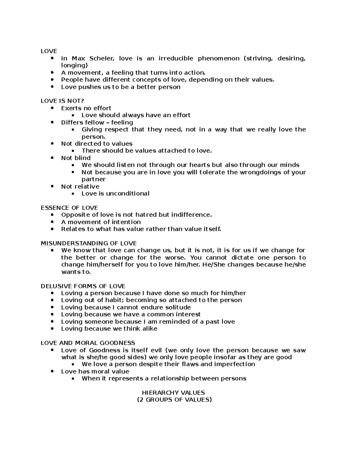 Ethics Reviewer - LOVE In Max Scheler, love is an irreducible ...
