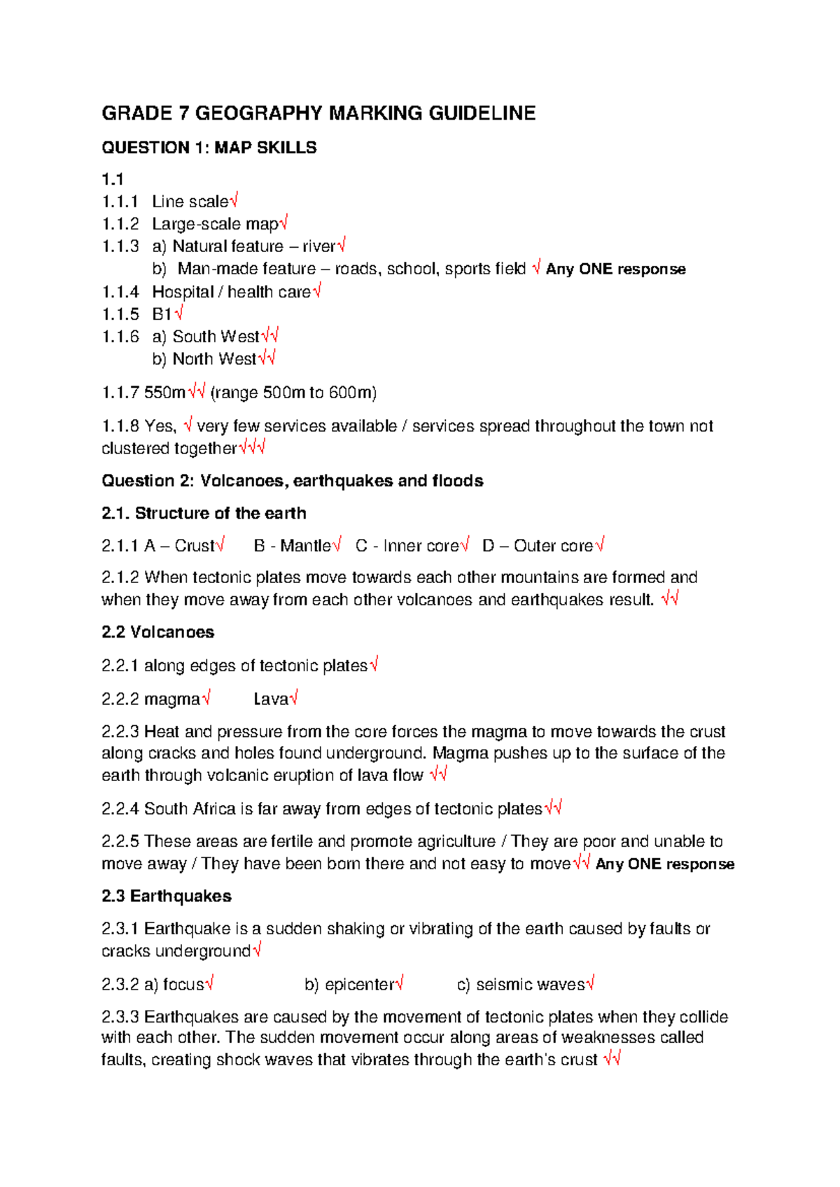 Grade 7 Geography Marking Guideline - GRADE 7 GEOGRAPHY MARKING ...