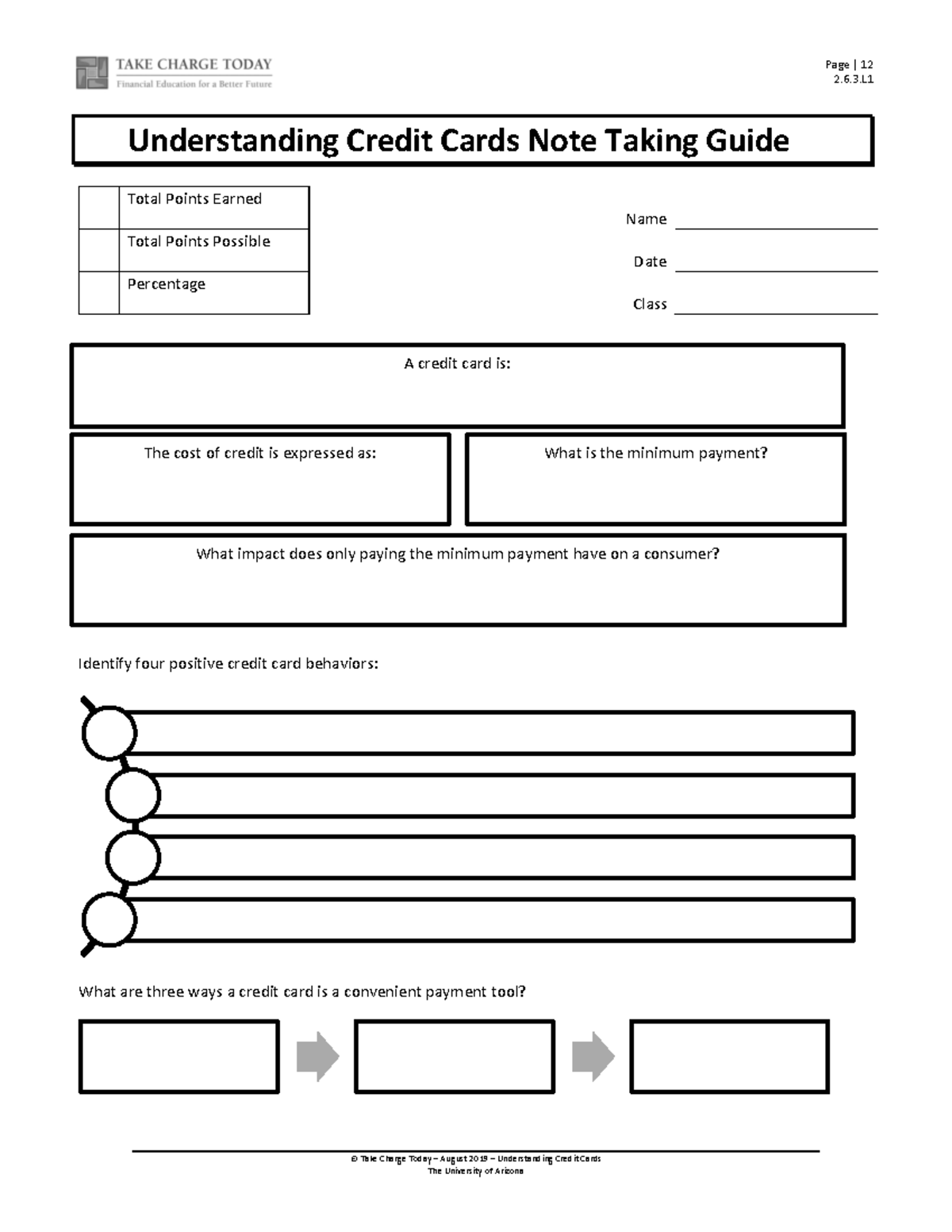 Understanding Credit Cards Note Taking Guide 2.6 - 2.6.3 © Take Charge ...