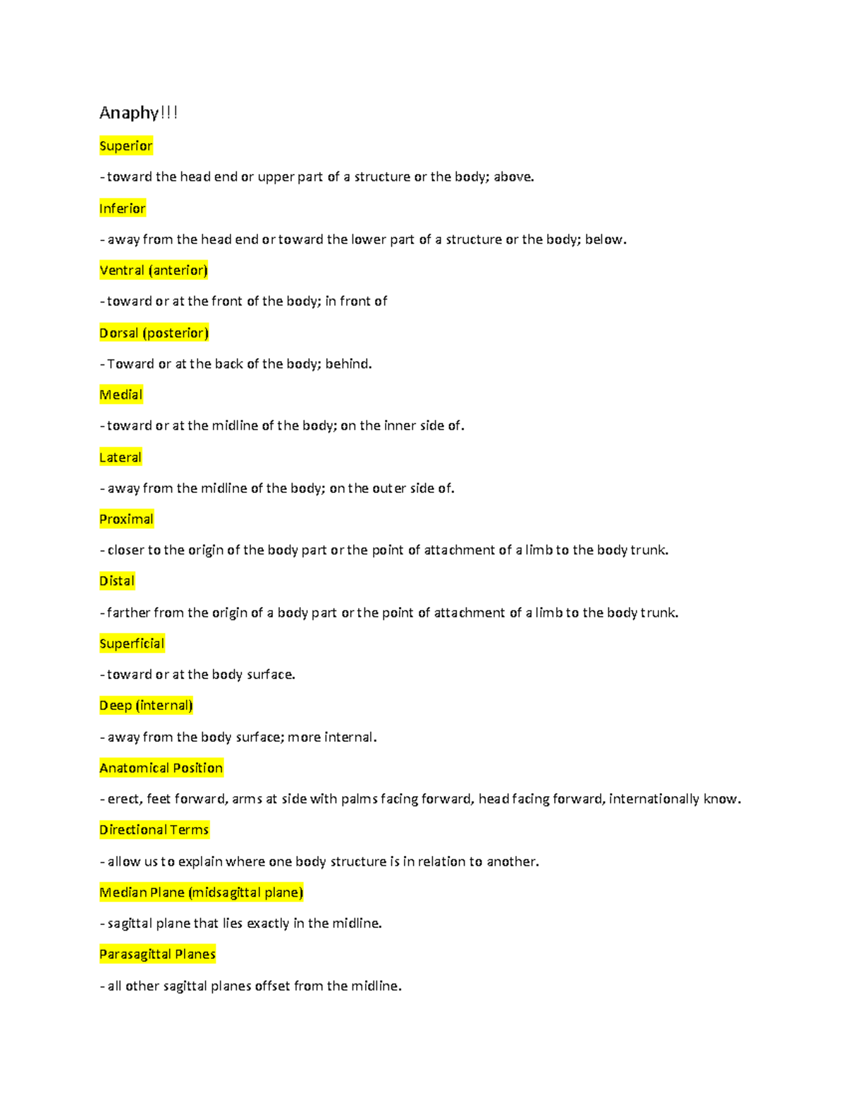 K - reviewer - Anaphy!!! Superior toward the head end or upper part of ...