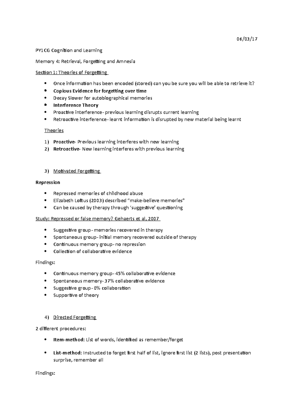 Lecture 10 Memory 4 Retrieval Forgetting And Amnesia 0603 Py1cg Cognition And Learning