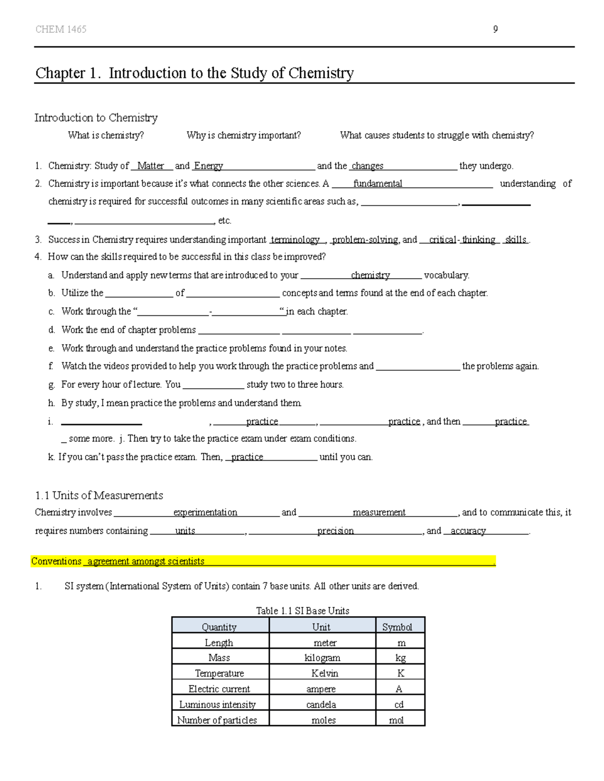 1465 Lecture Notes - Ch 1 - ####### CHEM 1465 9 Chapter 1. Introduction ...
