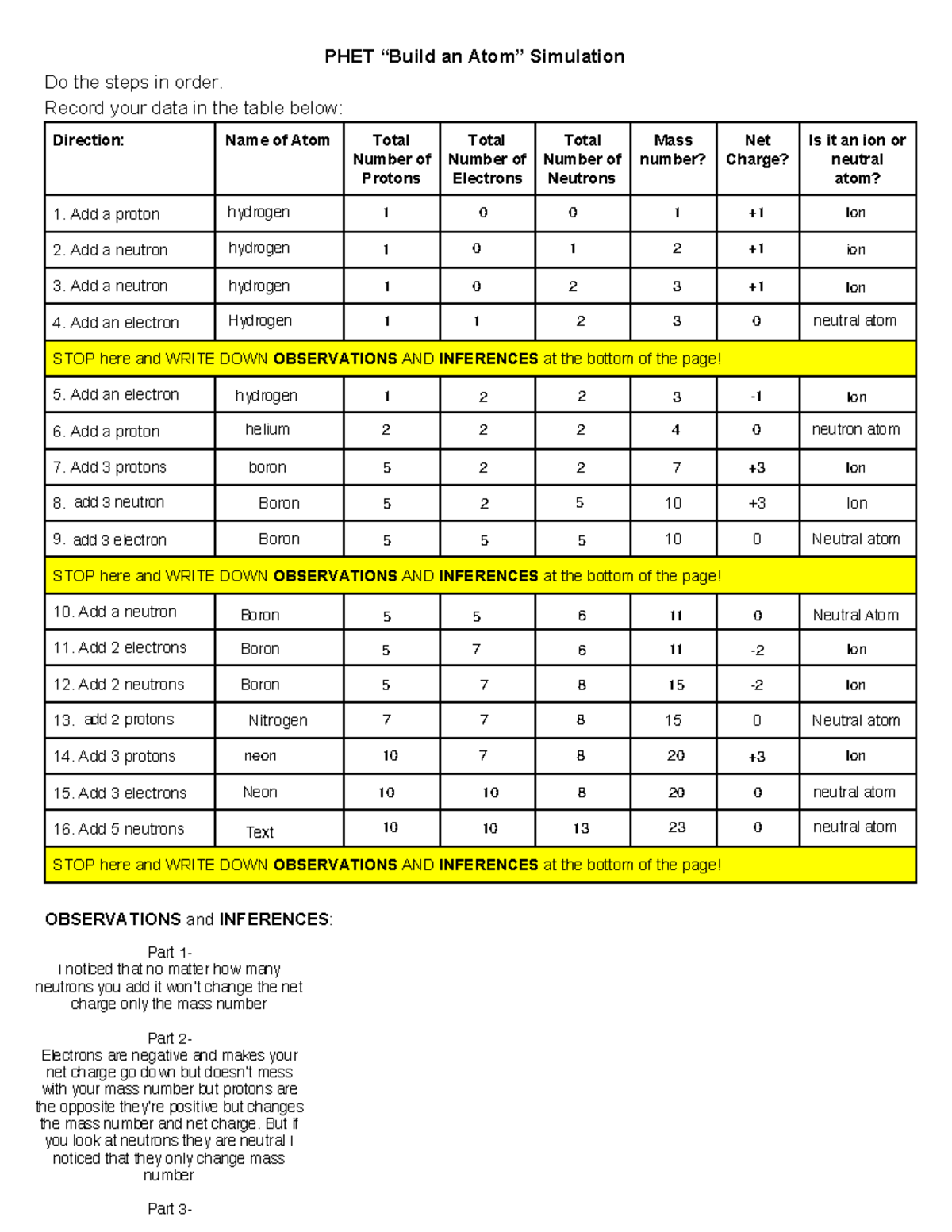 PHET Build an Atom Simulation - PHET “Build an Atom” Simulation Do the ...