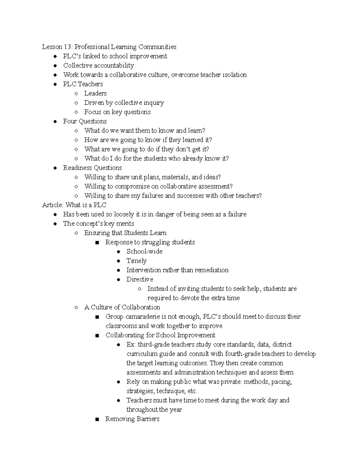 Lesson 13 Professional Learning Communities - Lesson 13: Professional ...