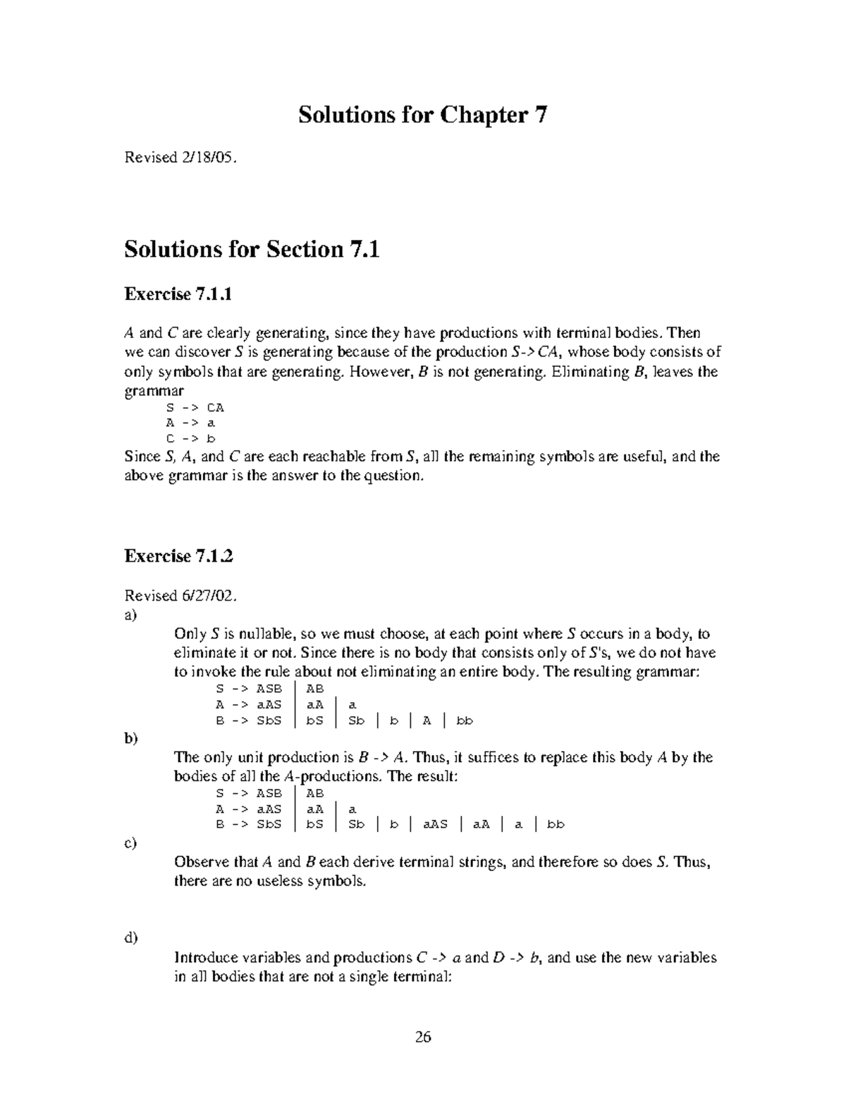 Introduction to Automata Theory Languages and Computation Solutions - C7 - Solutions for Chapter ...