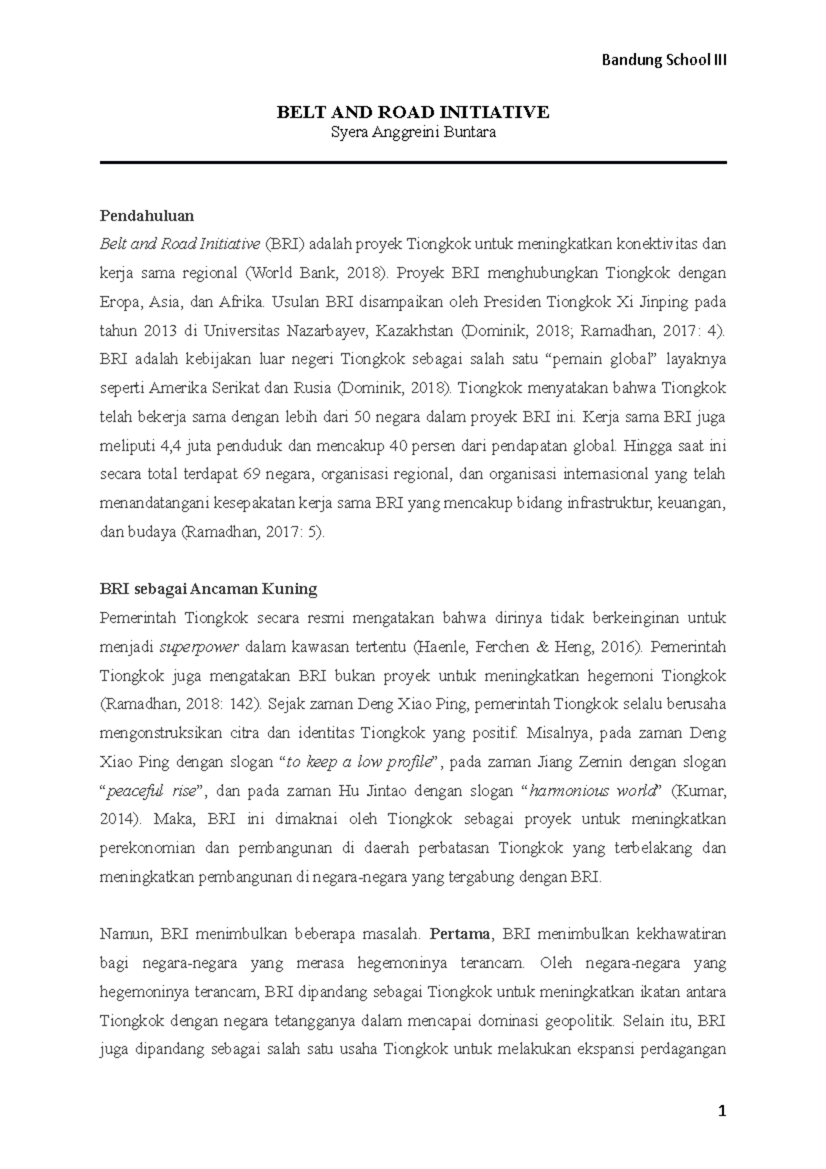 FMHI2015 Syera Anggreini Buntara 170210150069 BS3 - BELT AND ROAD ...