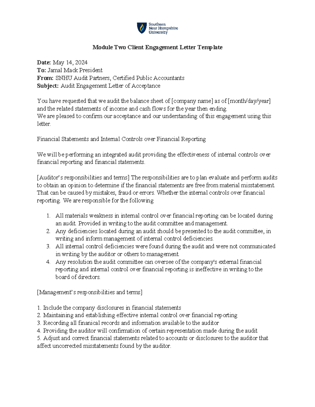 ACC 411 Module Two Client Engagement Letter Template (2) - Module Two ...