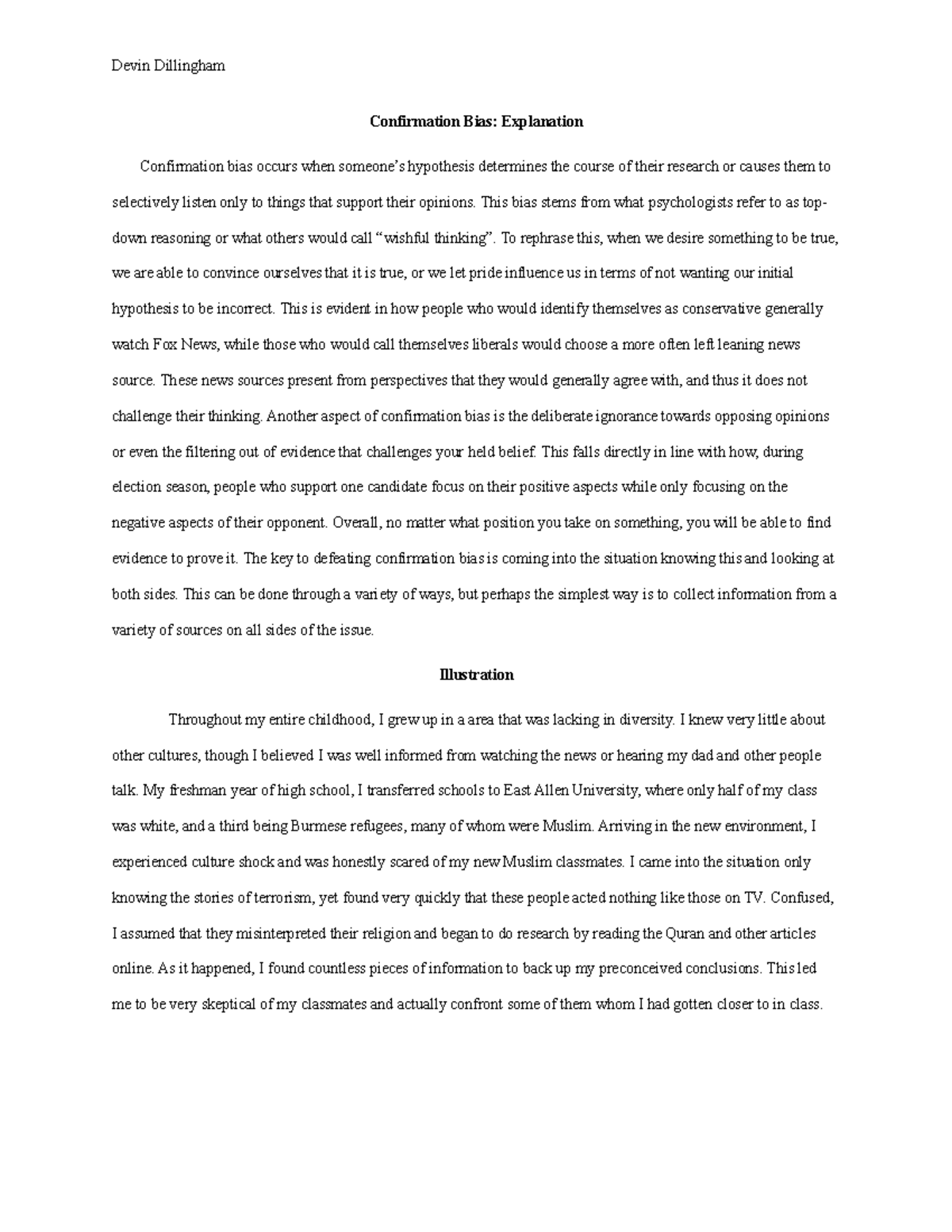 Cognitive Bias Paper - Grade: A - Devin Dillingham Confirmation Bias ...