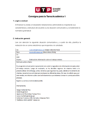 Consigna para Tarea Académica 1 formato - Consigna para la Tarea Académica 1 1. Logro a evaluar ...