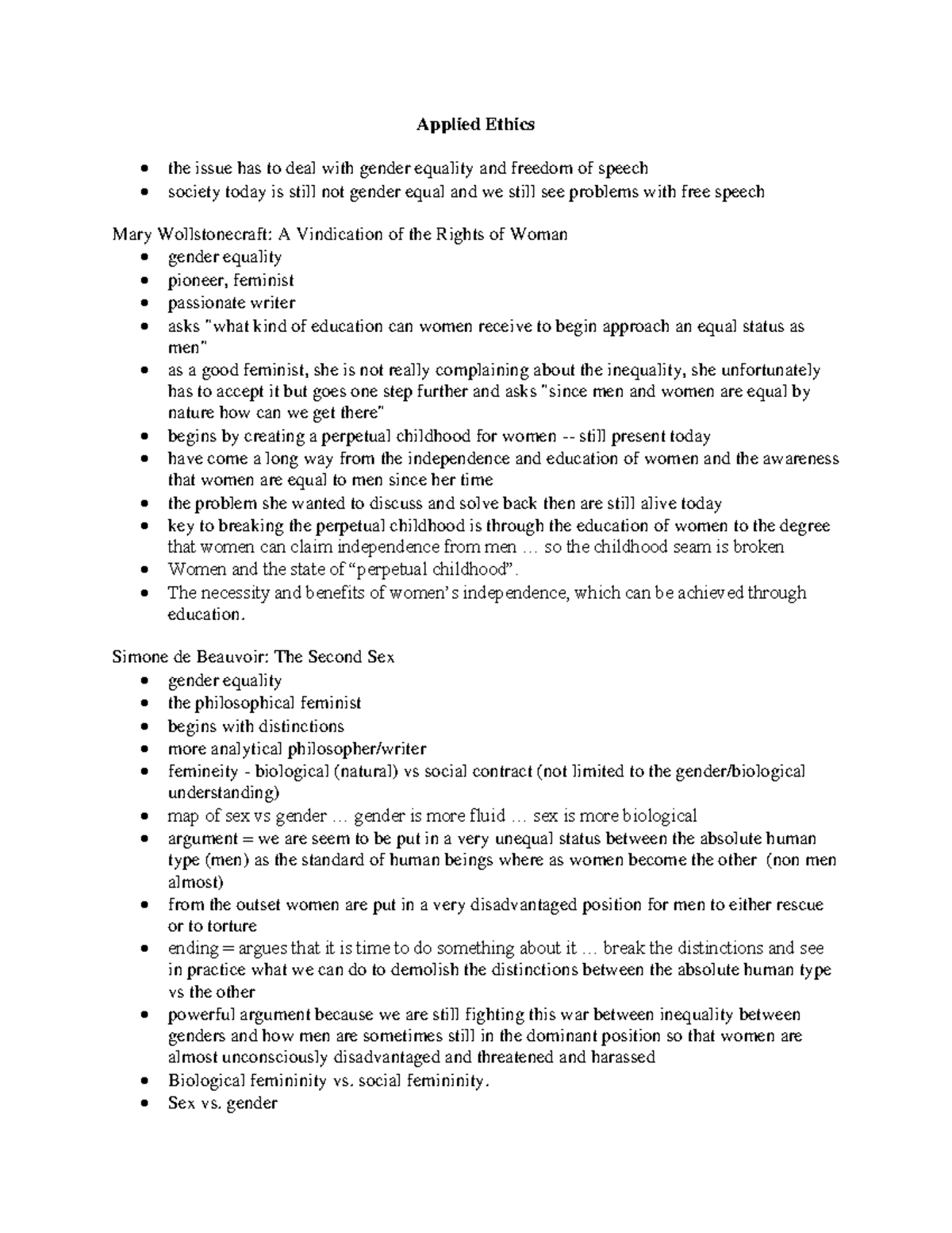 Applied Ethics - Applied Ethics the issue has to deal with gender ...