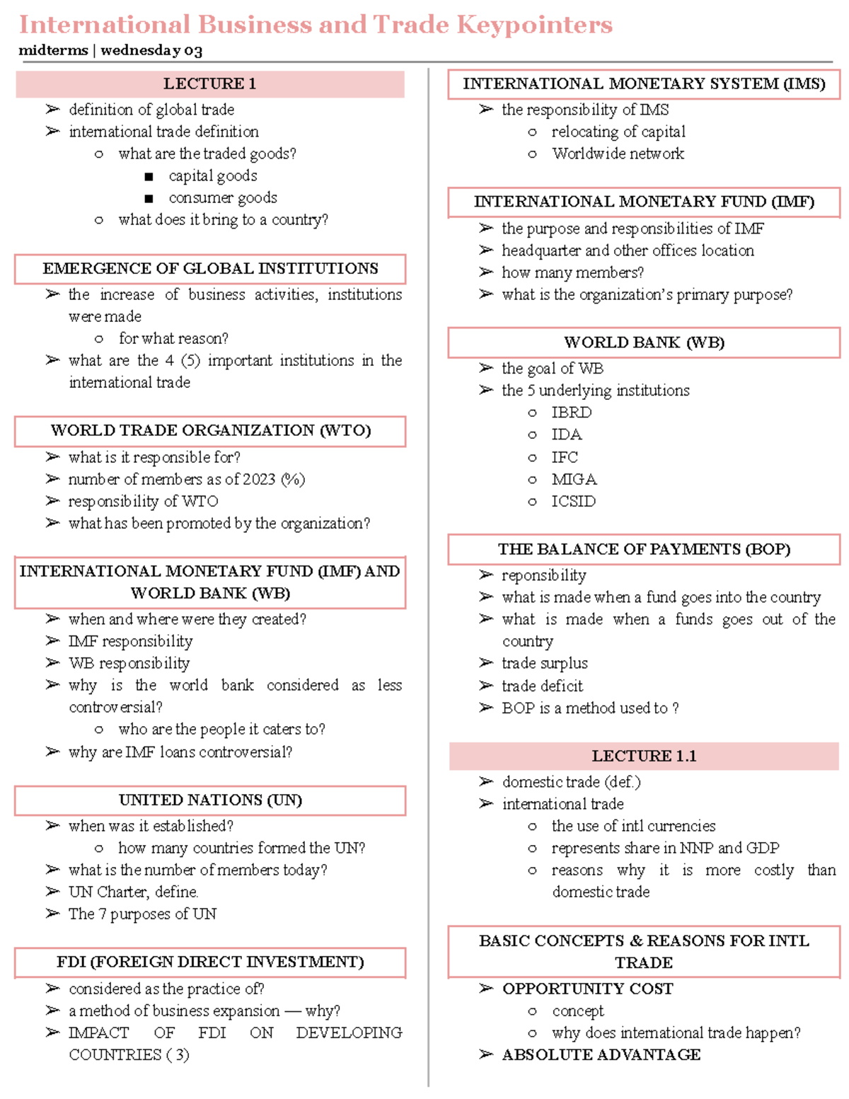 Bafin - midterms | wednesday 03 LECTURE 1 definition of global trade ...