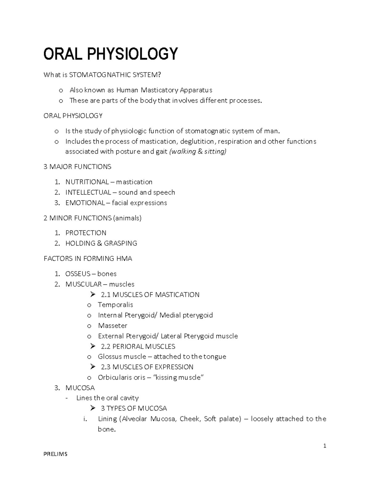 ORAL- Physiology- Prelim - 1 ORAL PHYSIOLOGY What is STOMATOGNATHIC ...