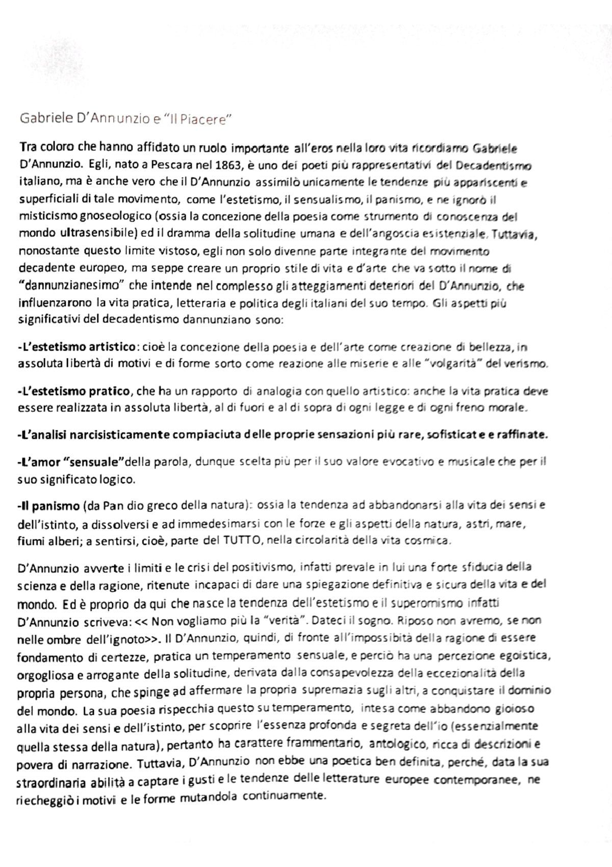 Gabriele D' Annunzio E IL Piacere ( Riassunto) - letteratura italiana ...