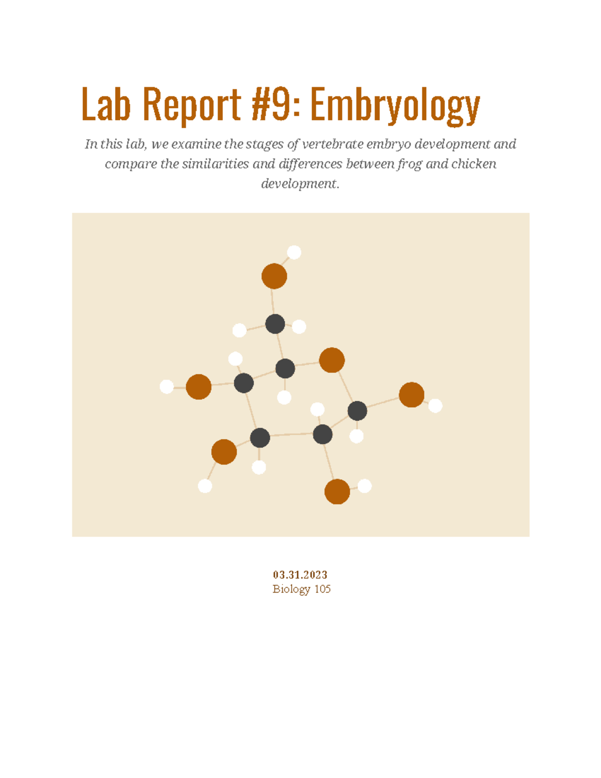 Bio 105 (Lab 9) Embryology - Lab Report #9: Embryology In this lab, we ...