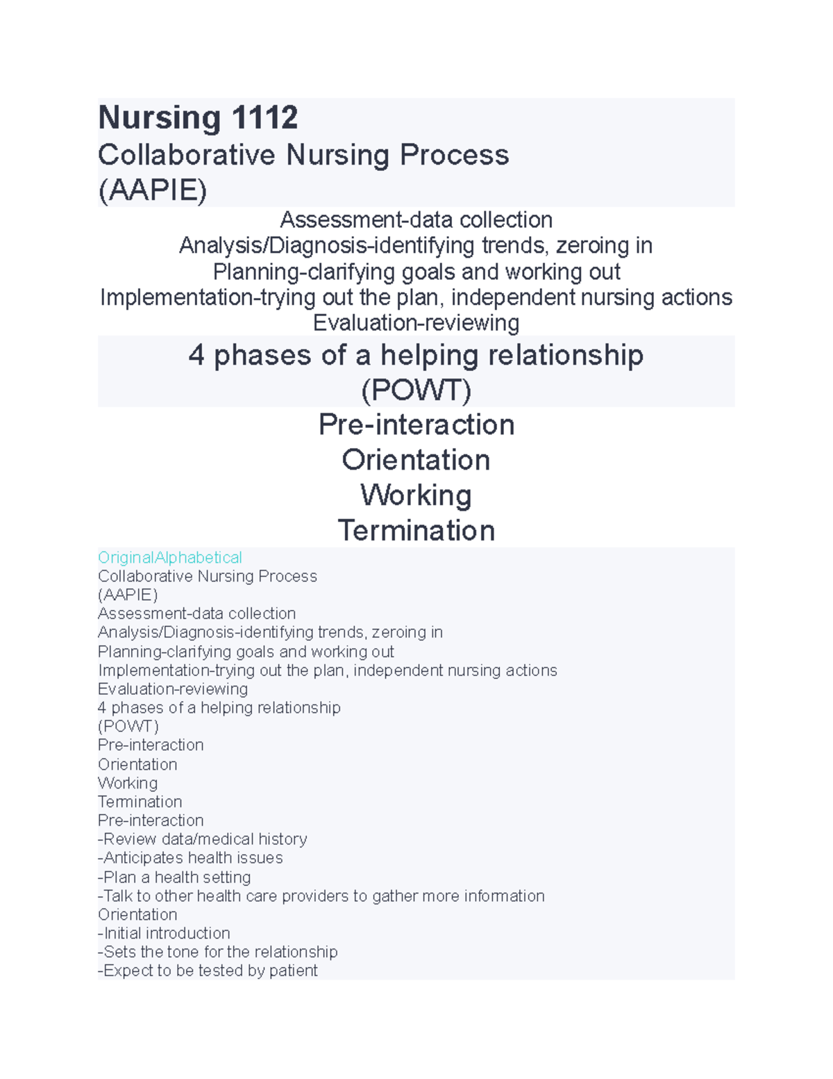 Nursing 1112 - notes - Nursing 1112 Collaborative Nursing Process ...