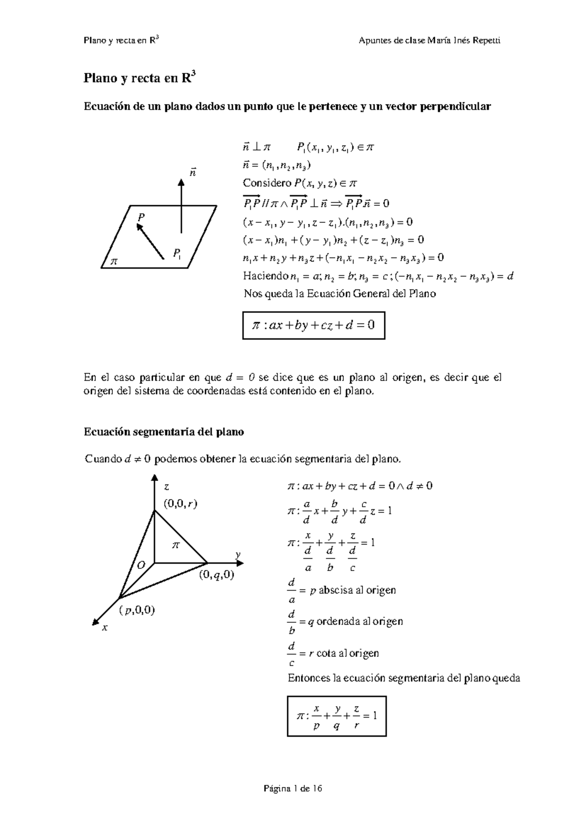 Plano y recta en R3 - Plano y recta en R Apuntes de clase María Inés ...