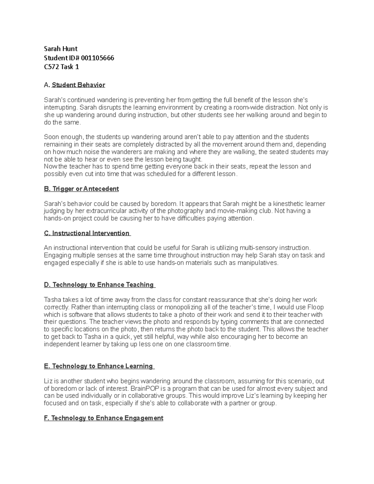 C572 Task 1 - performance task - Sarah Hunt Student ID# 001105666 C572 ...