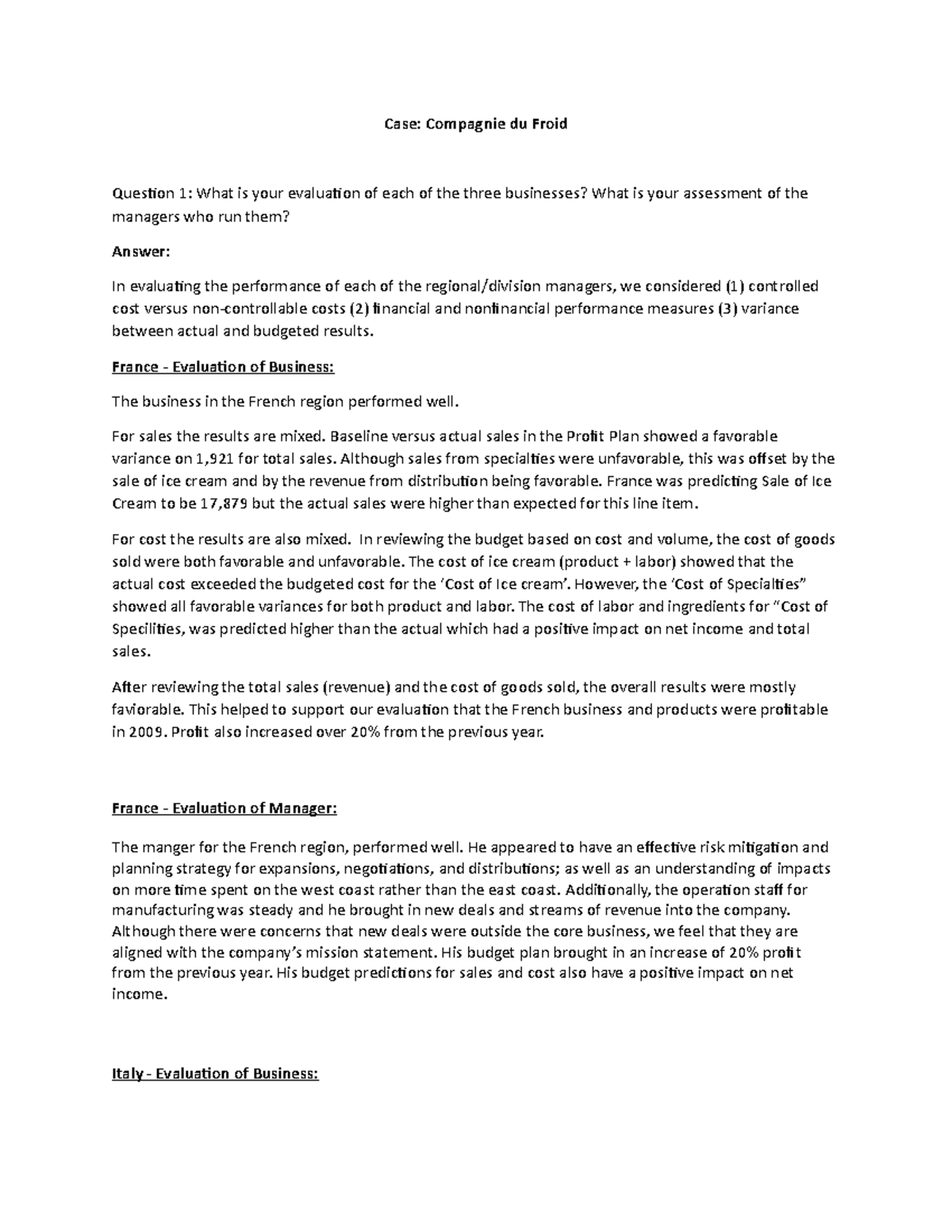 Case+-+Compagnie+du+Froid - Case: Compagnie du Froid Question 1: What ...