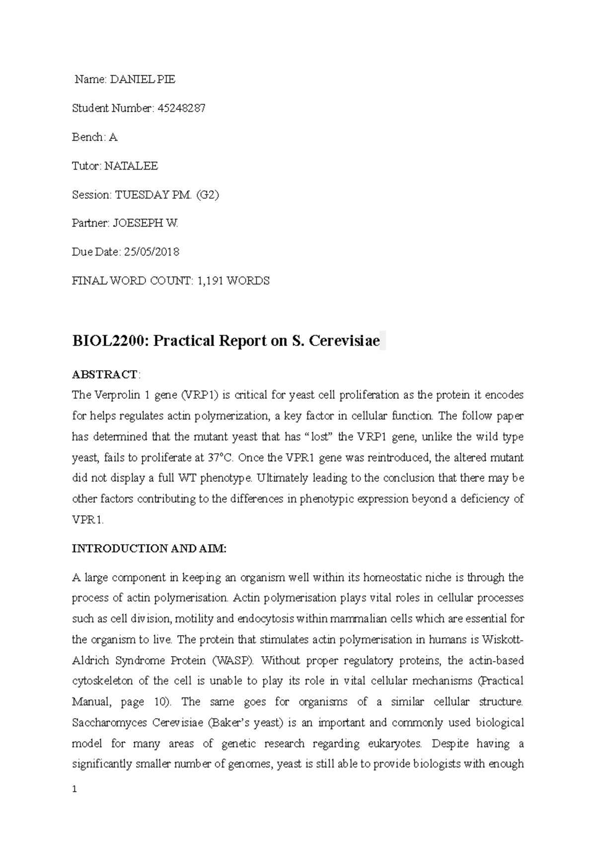 Prac 2 Report - Grade: Unsure - Name: DANIEL PIE Student Number ...