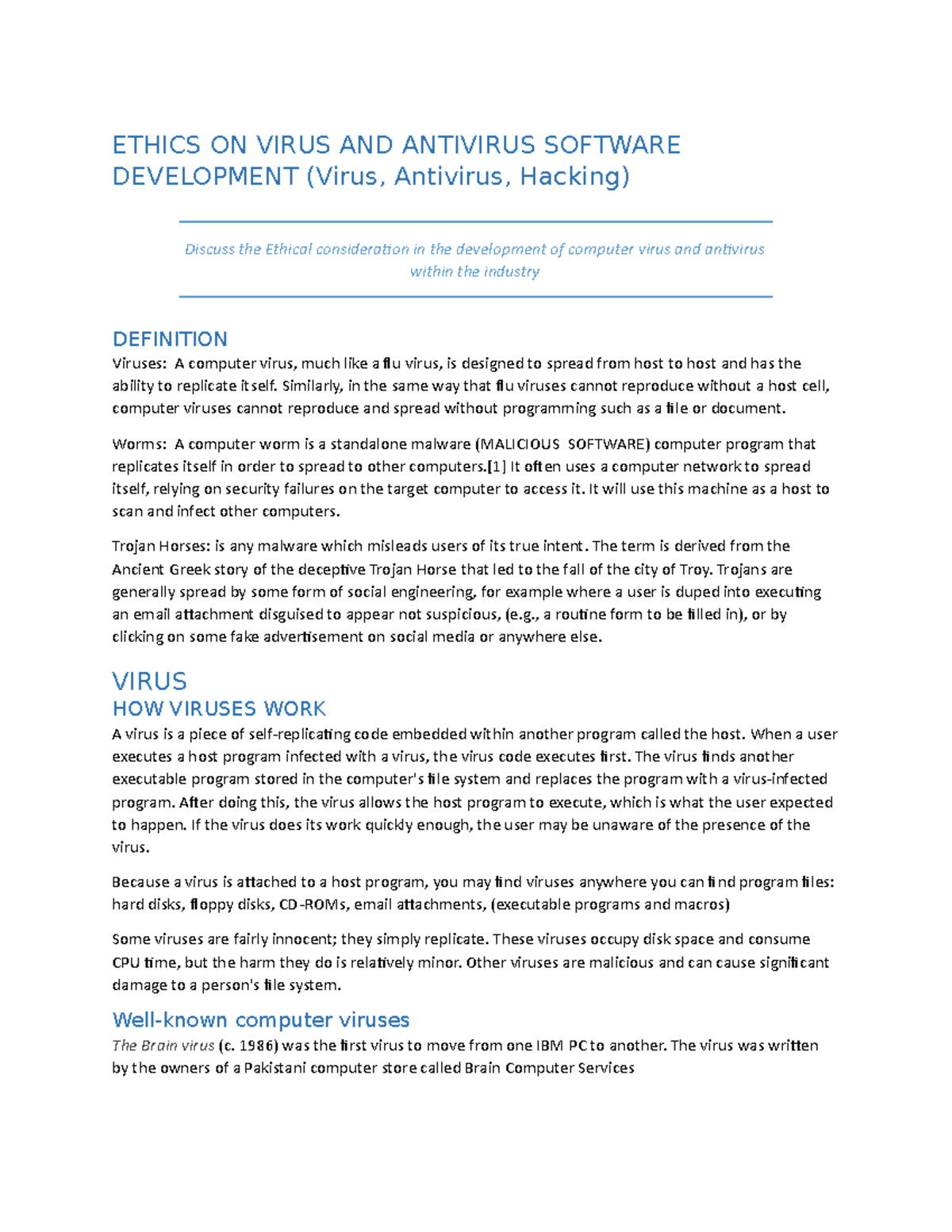 Ethics ON Virus AND Antivirus Software Development - ETHICS ON VIRUS ...