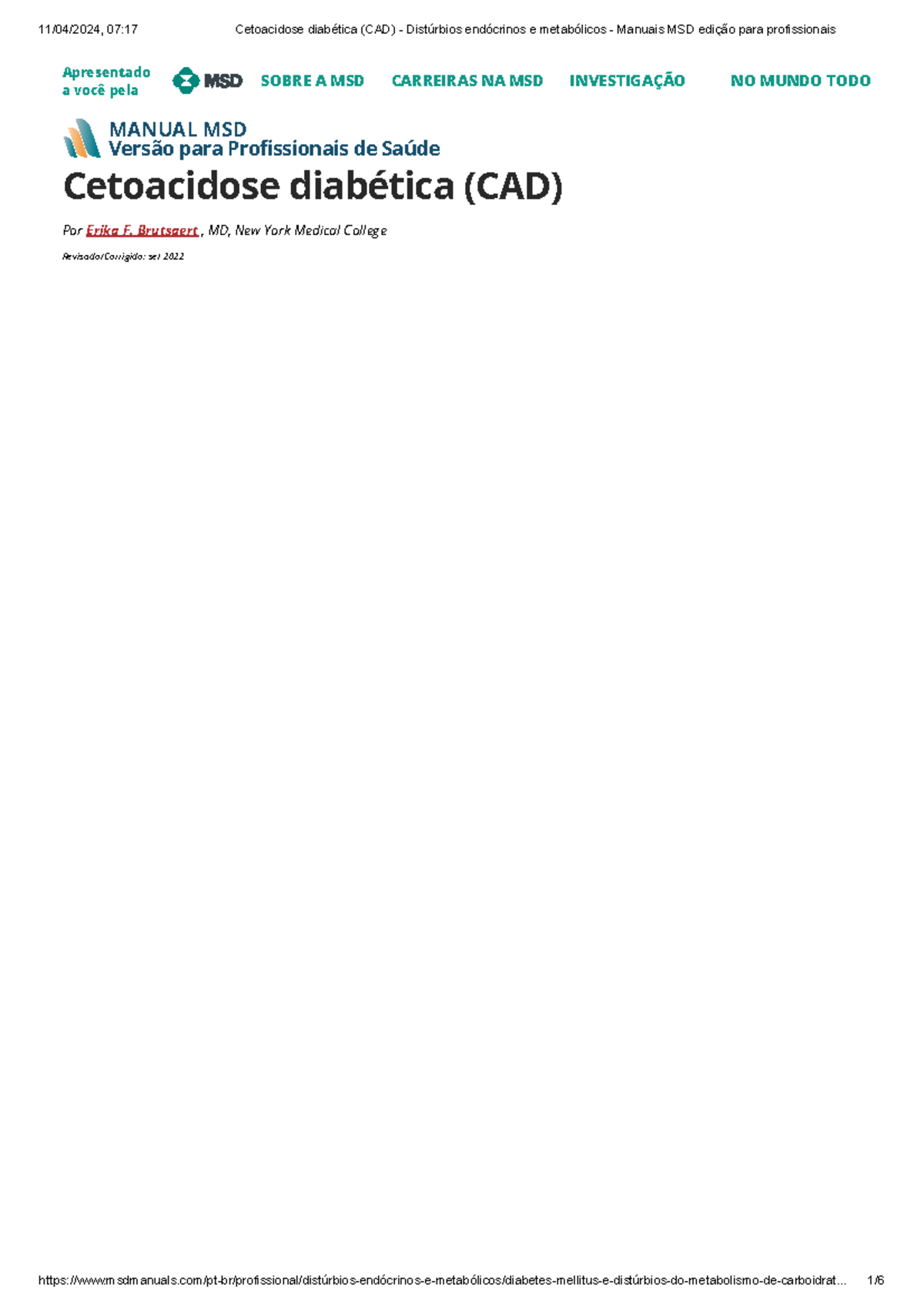 Cetoacidose diabética (CAD) - Distúrbios endócrinos e metabólicos ...
