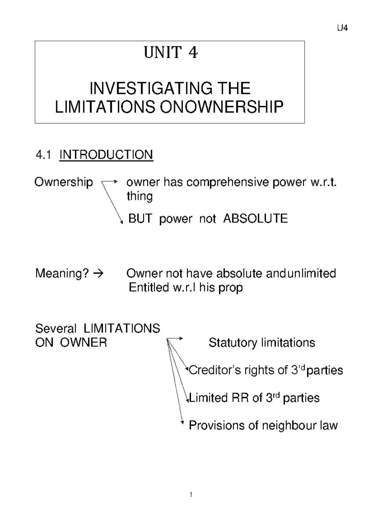 UNIT 4 - LECTURE NOTES - 4 INTRODUCTION Ownership owner has ...