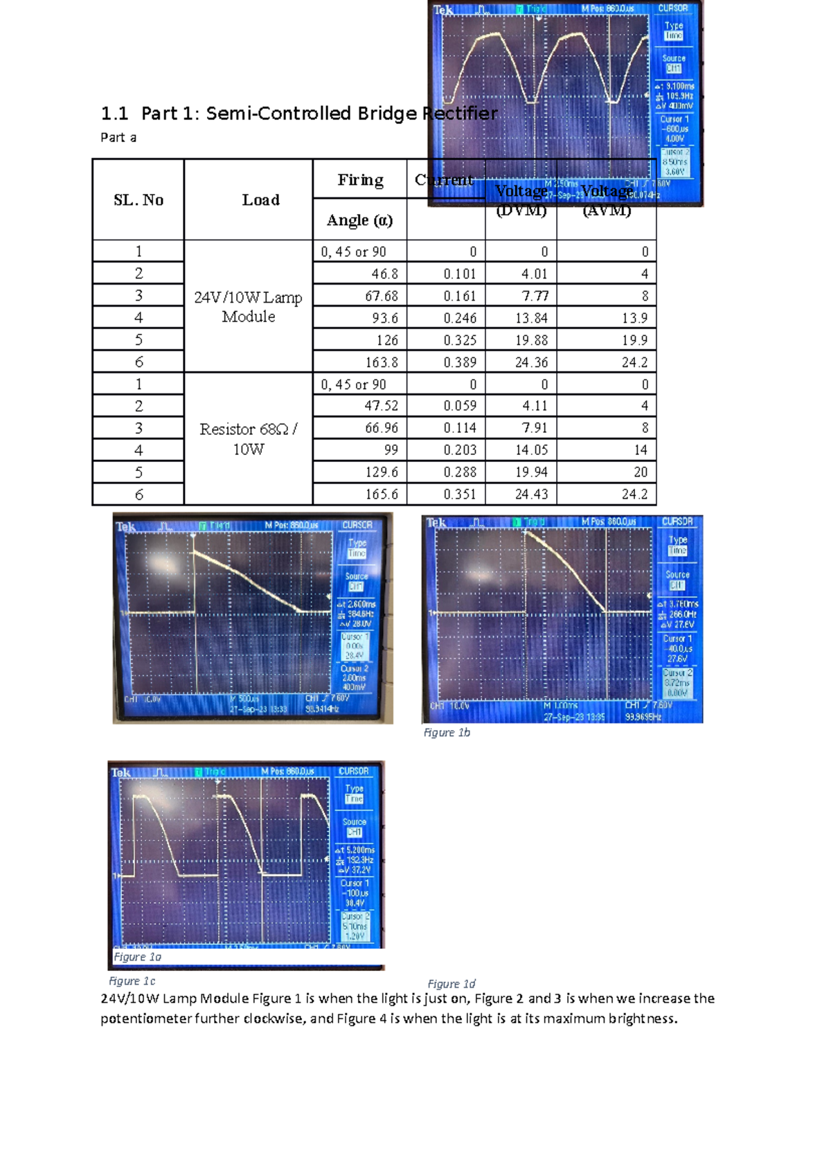 Lab 3 Tus Part - lab 3 lab work - 1 Part 1: Semi-Controlled Bridge ...