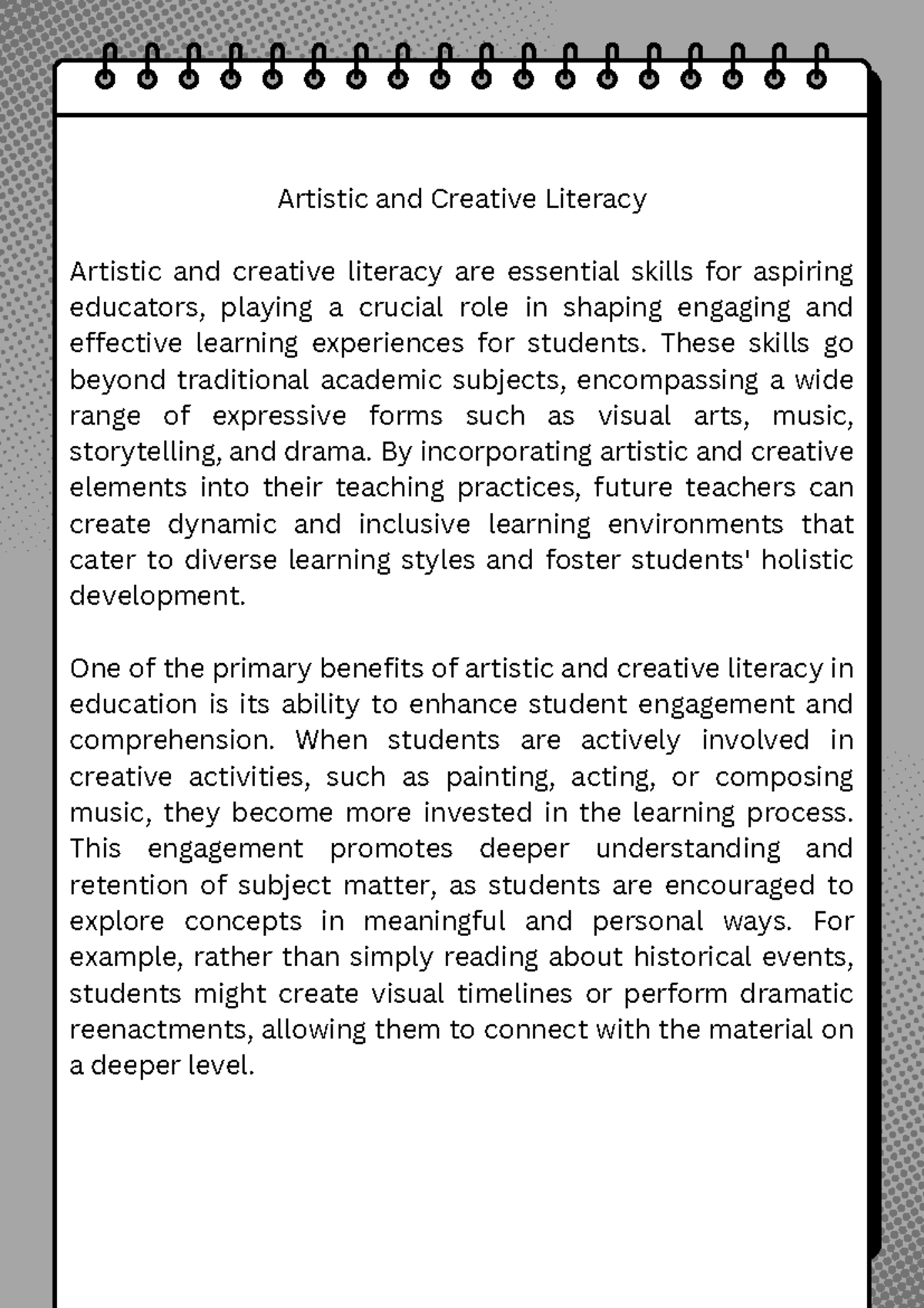 Artistic and Creative literacy - Artistic and Creative Literacy ...