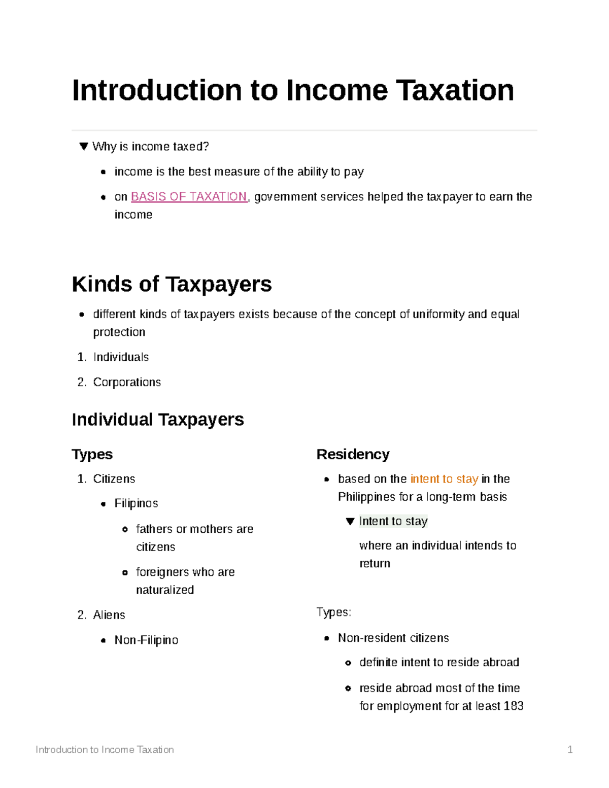 Introduction to Income Taxation - Studocu