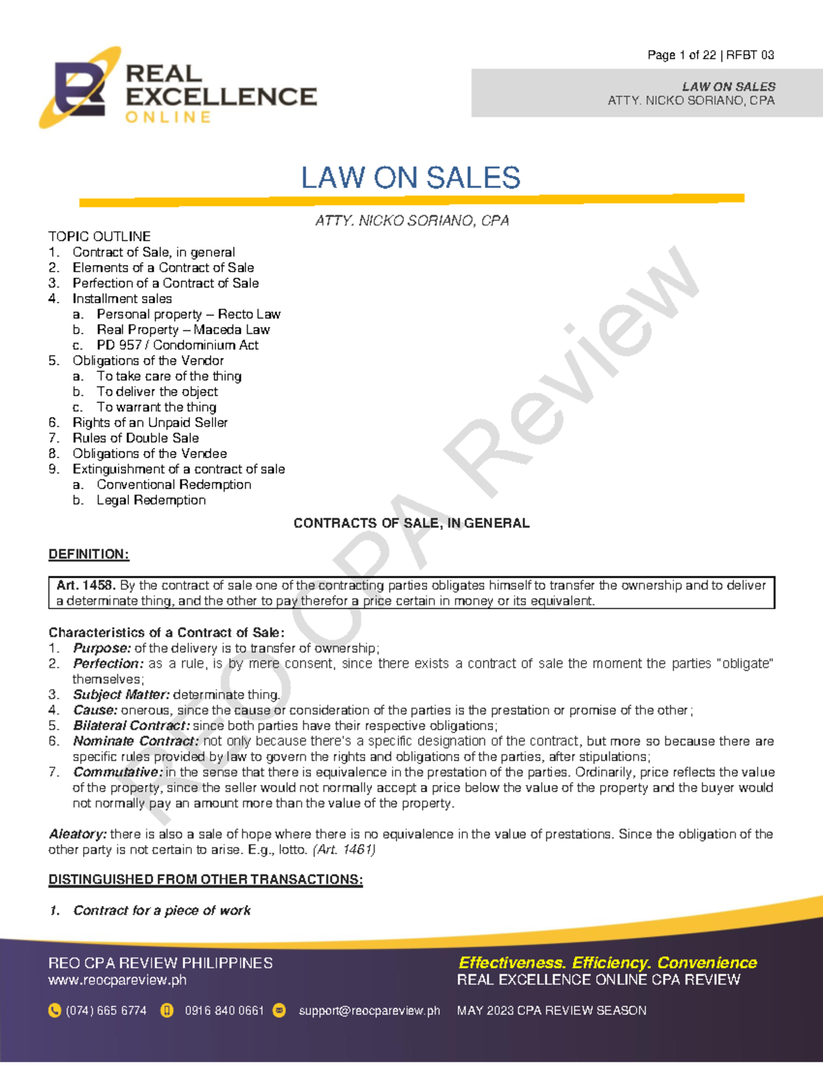 Copy of 03 - Sales - aaa - REO CPA Review LAW ON SALES ATTY. NICKO ...
