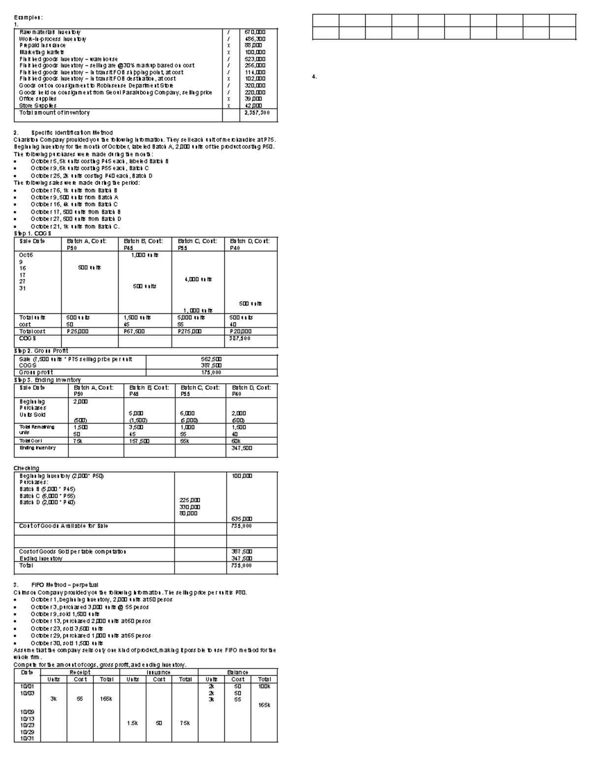Examples-Inventory - lecture notes - Examples: 1. Raw materials ...