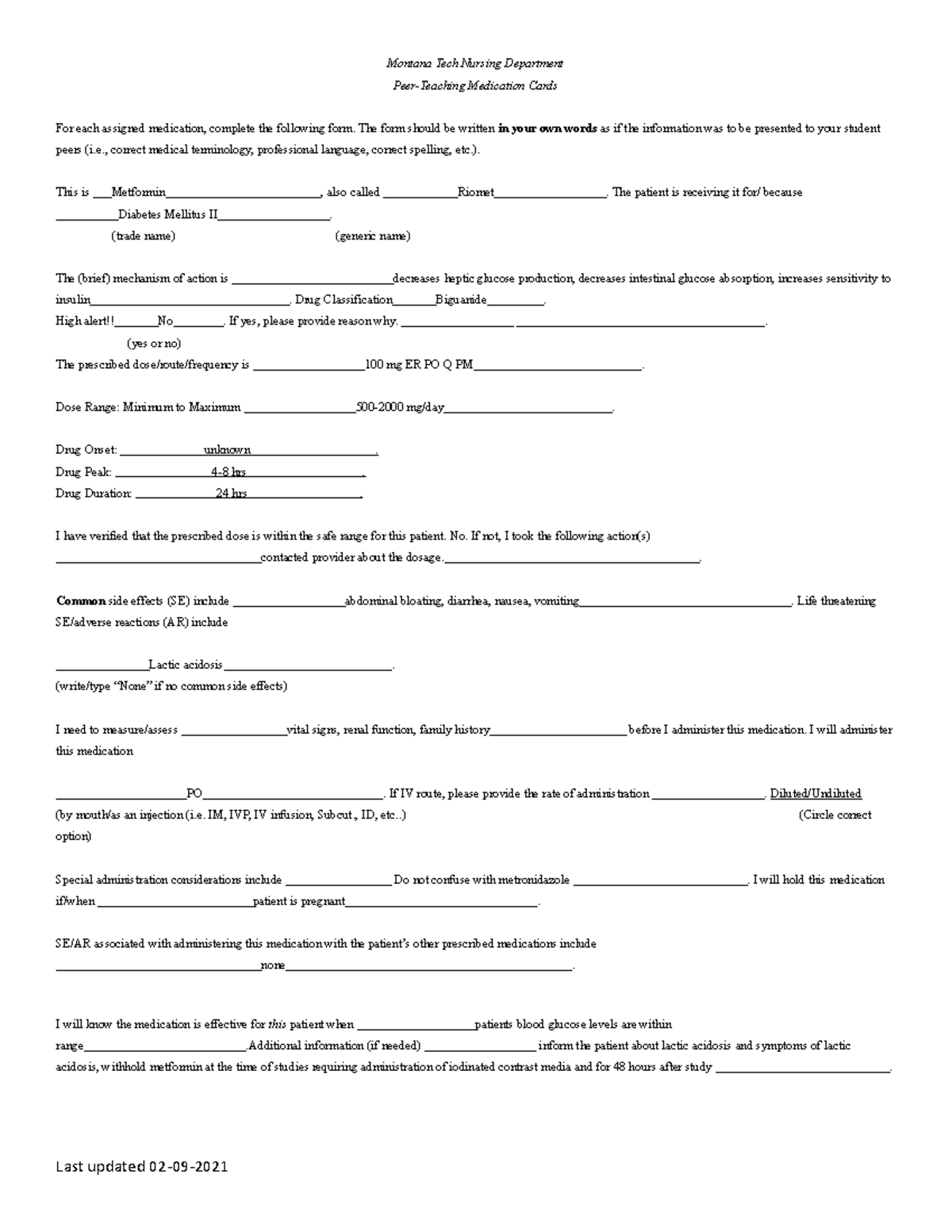 Metformin drug card - drug card - Montana Tech Nursing Department Peer ...