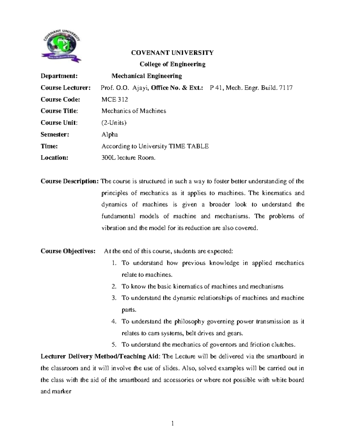 Course Compact - Engineering Material - 1 COVENANT UNIVERSITY College ...