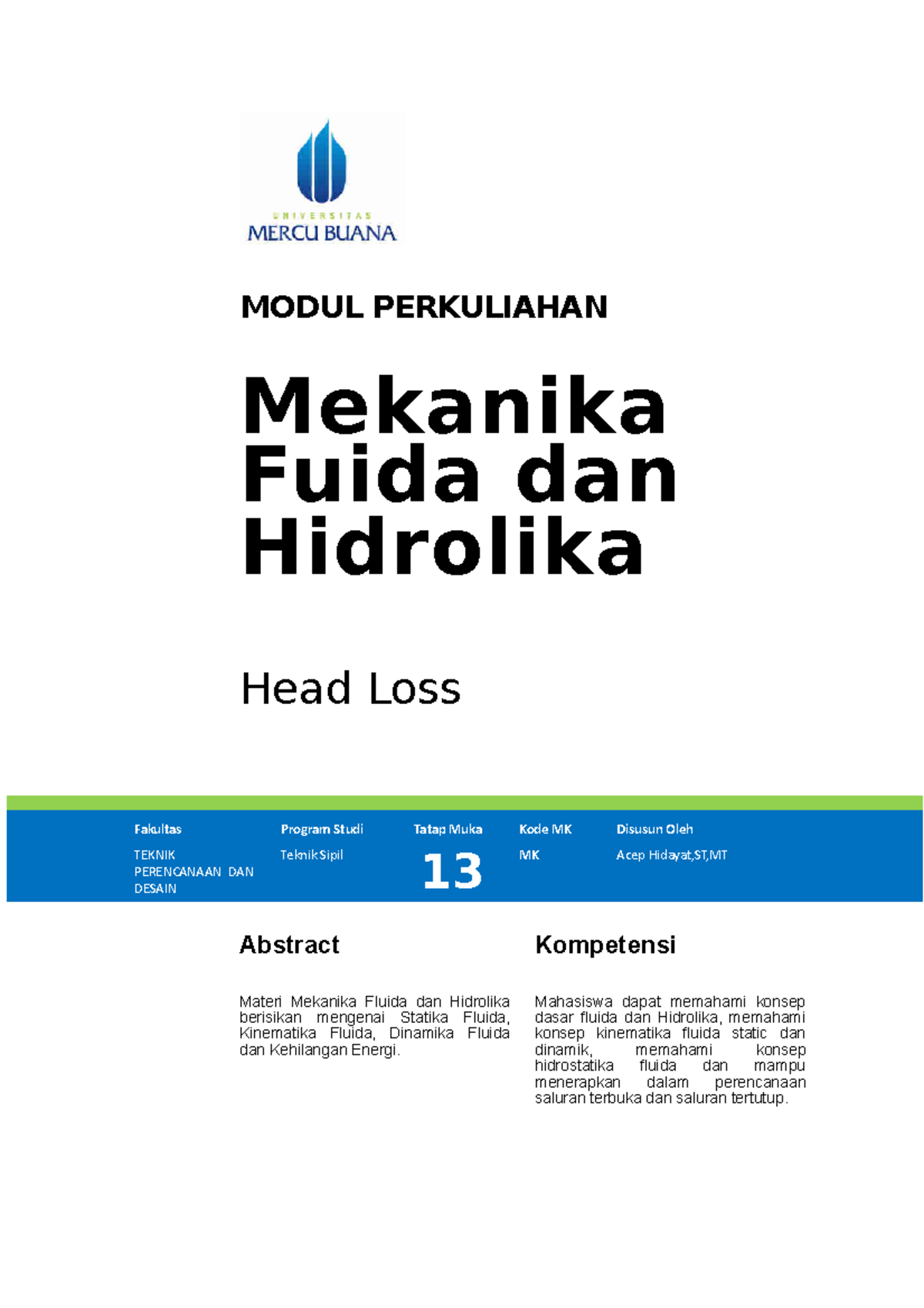 Modul Mekanika Fluida dan Hidrolika [TM14] - MODUL PERKULIAHAN Mekanika ...