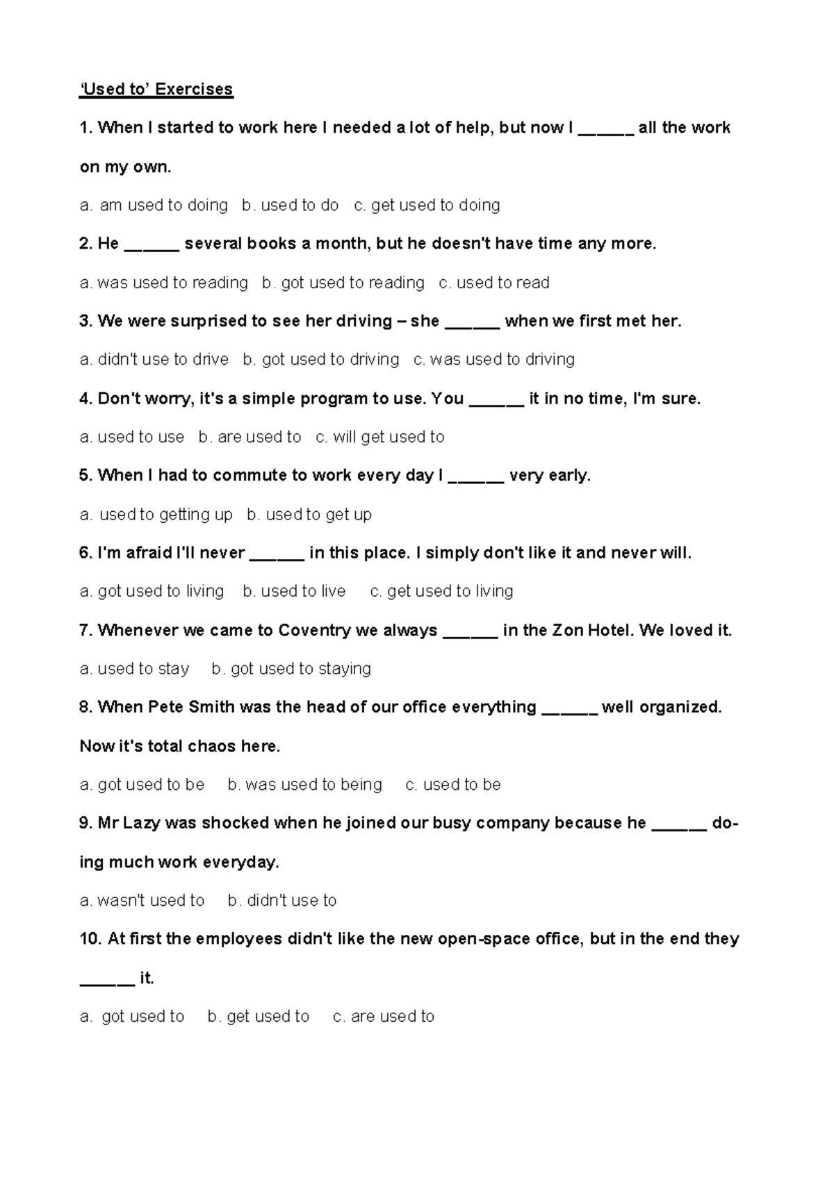 Respuestas práctica 2.3 ciclo 2 - ‘Used to’ Exercises When I started to ...