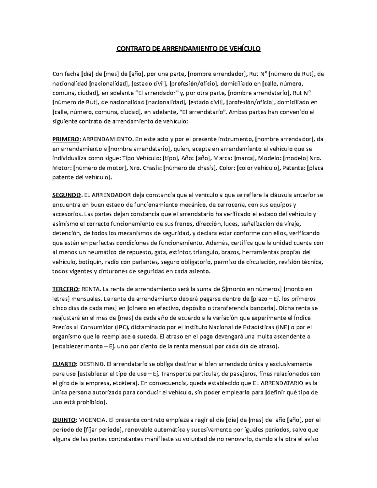 Modelo contrato arriendo vehiculo - CONTRATO DE ARRENDAMIENTO DE ...
