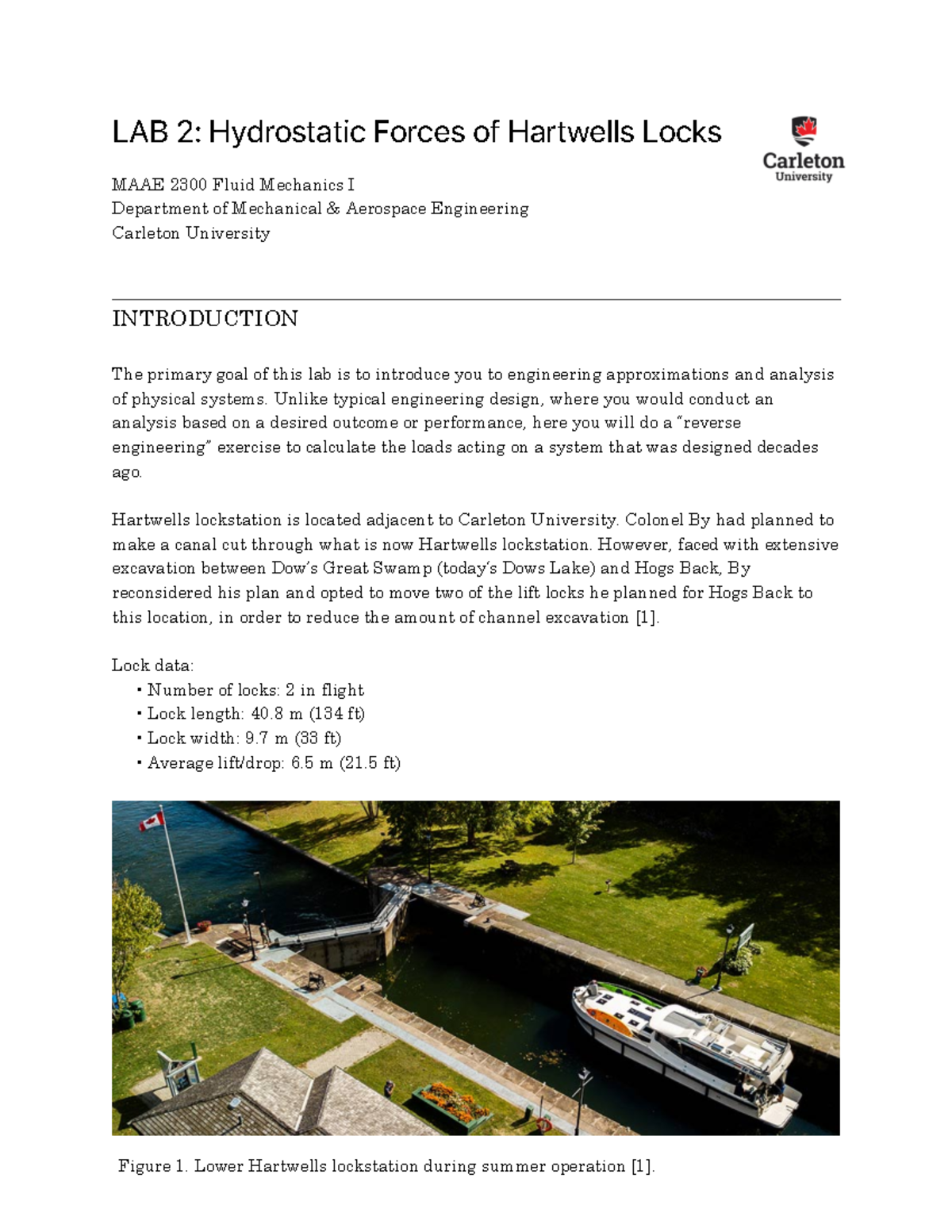 Lab #2 Manual - Hydrostatic Forces of Hartwell Locks - LAB 2 ...