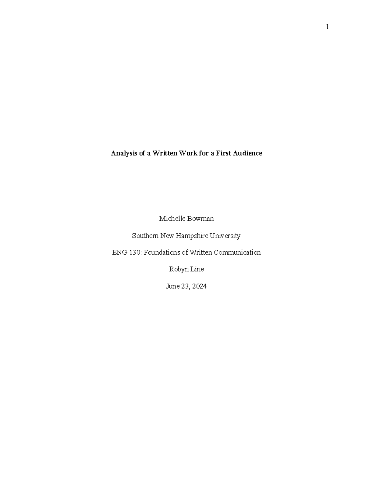 ENG 130 Module 7 Final Project APA Style - Analysis of a Written Work ...