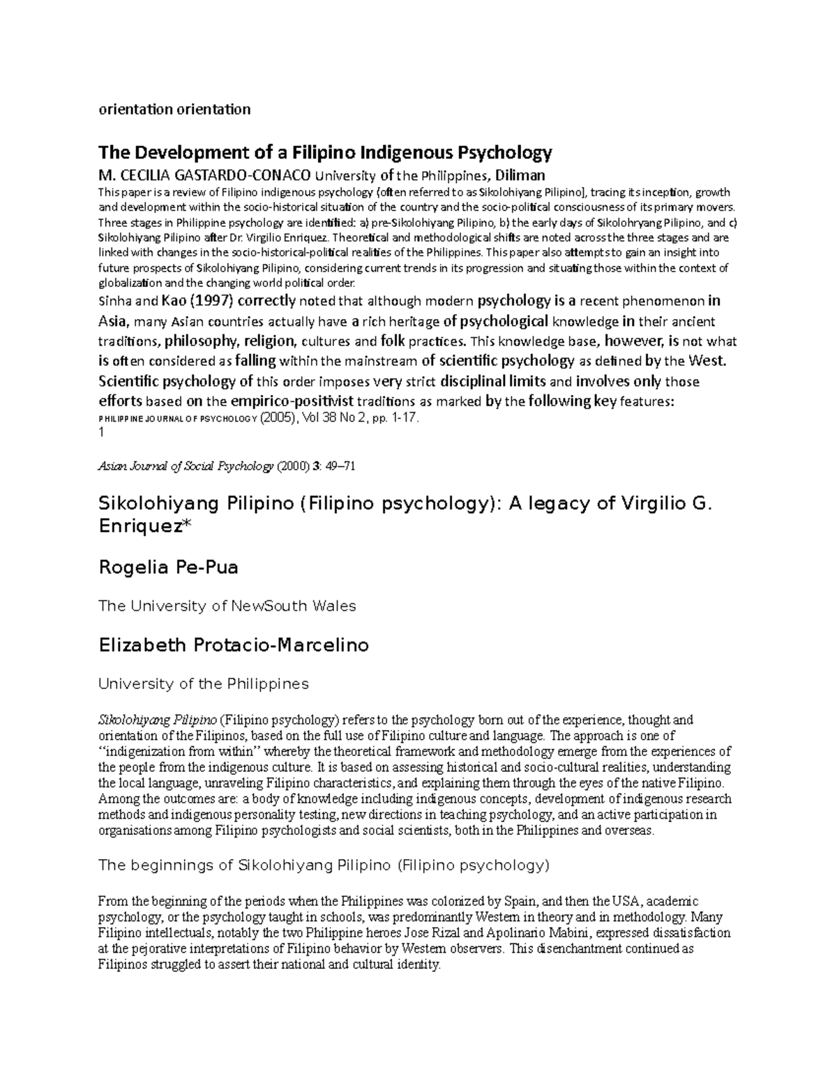 Filipino Psychology Journal - orientation orientation The Development ...