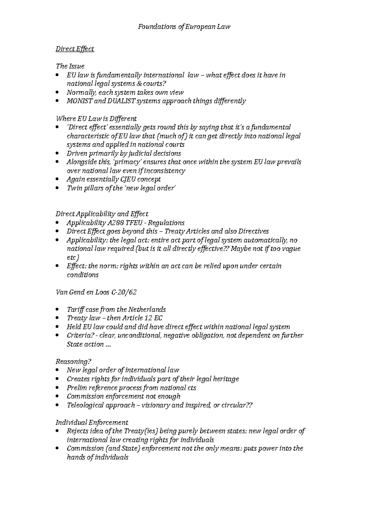 8 Direct Effect Lecture Notes 8 Foundations Of European Law Direct