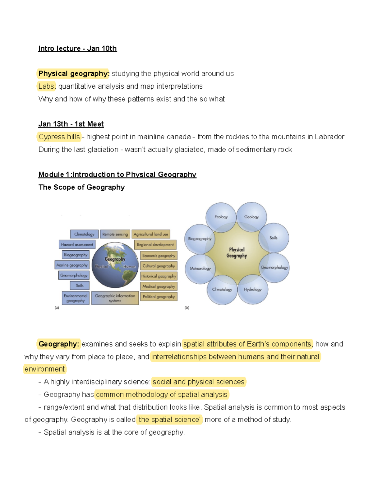 GEOG120 Notes until Feb 9th - Intro lecture - Jan 10th Physical ...
