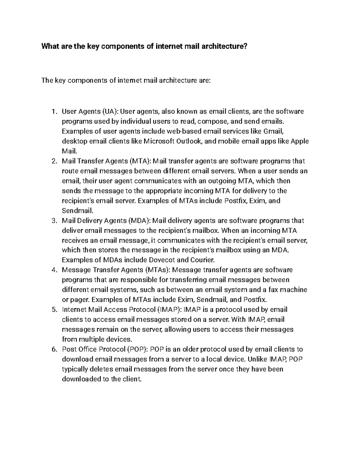 What are the key components of internet mail architecture - Examples of ...