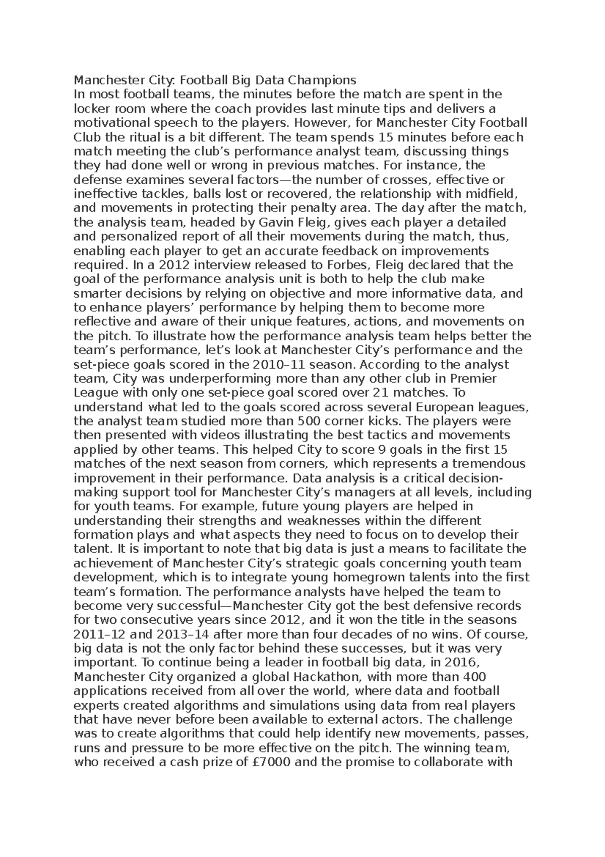 Tutorial 6 - Manchester City: Football Big Data Champions In most ...