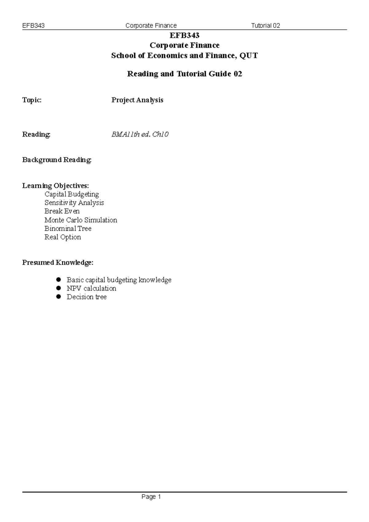 EFB343 Topic 02 Tutorial Q and A - EFB Corporate Finance School of ...