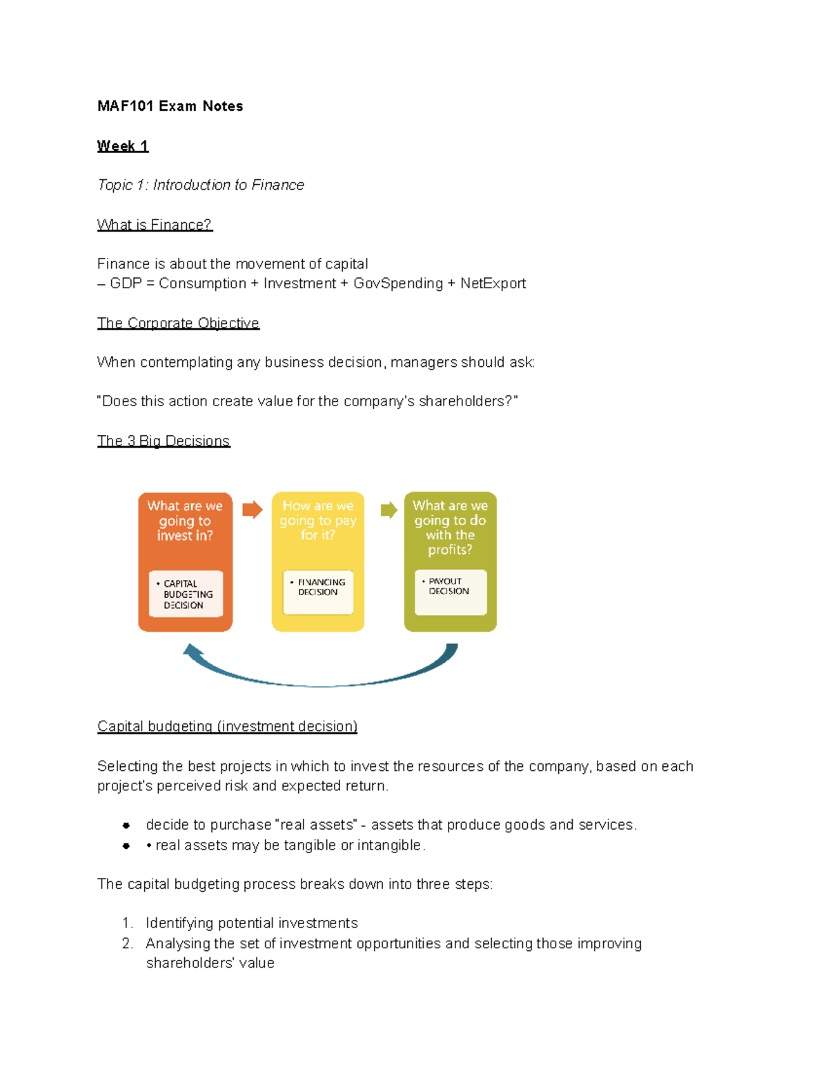 MAF101 Exam Notes - MAF101 Exam Notes Week 1 Topic 1: Introduction to ...