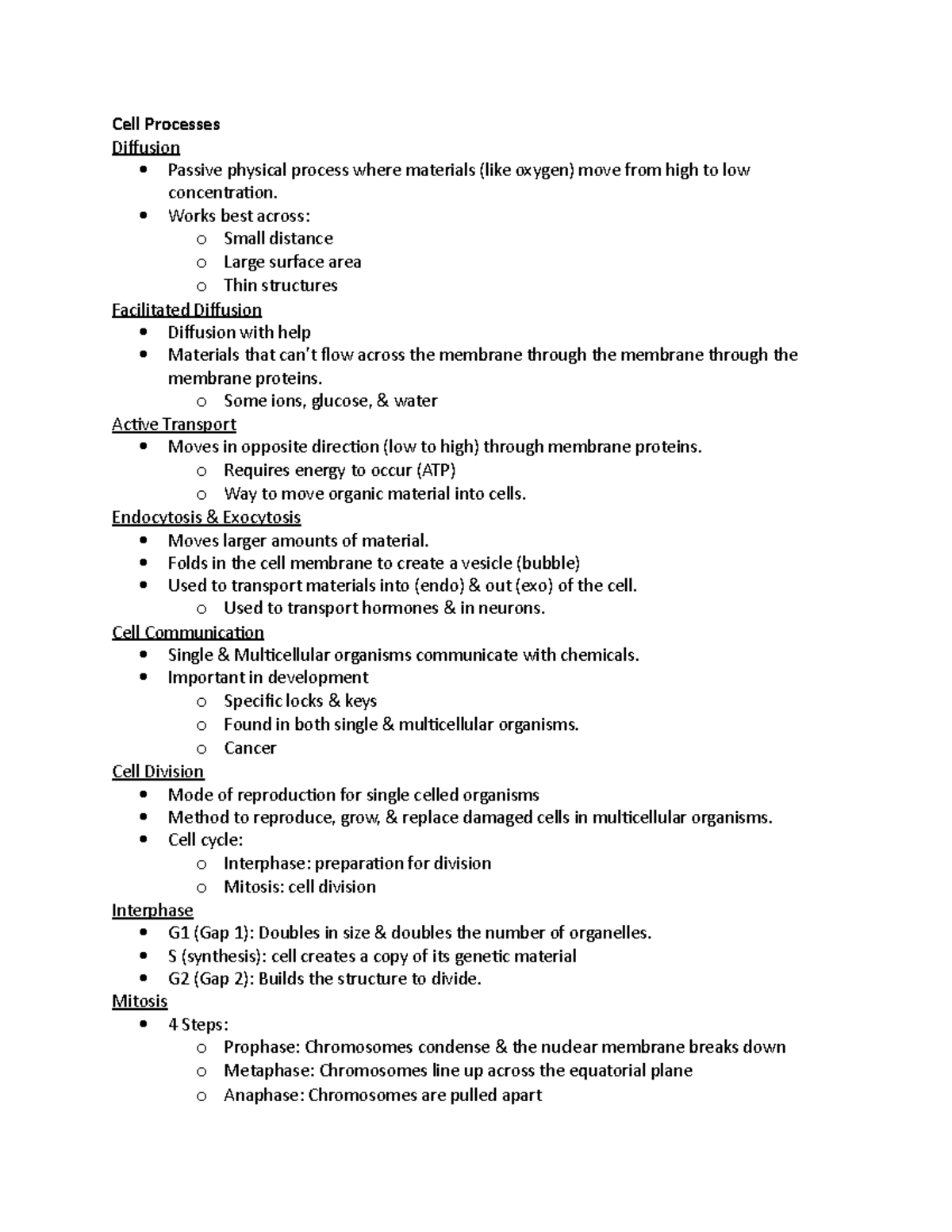 Cell Processes lecture - Cell Processes Diffusion Passive physical ...