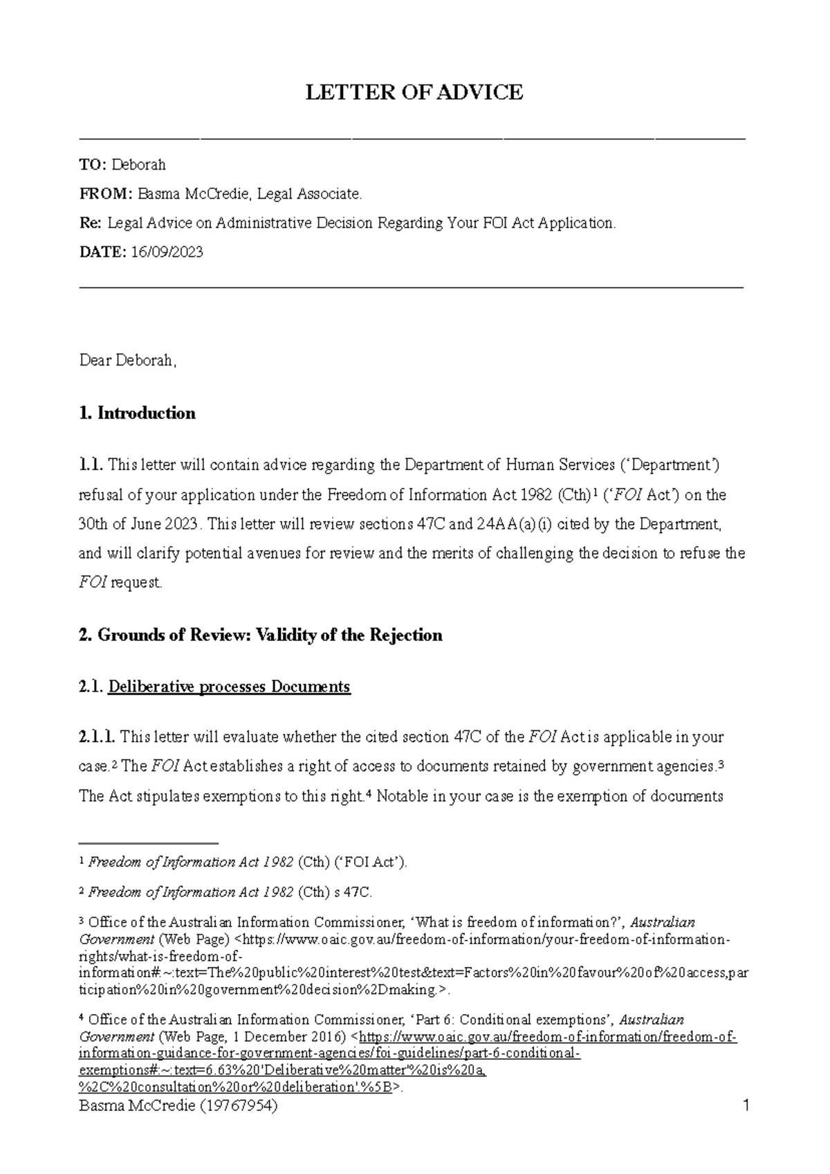 AL Letter of Advice - LETTER OF ADVICE - Studocu